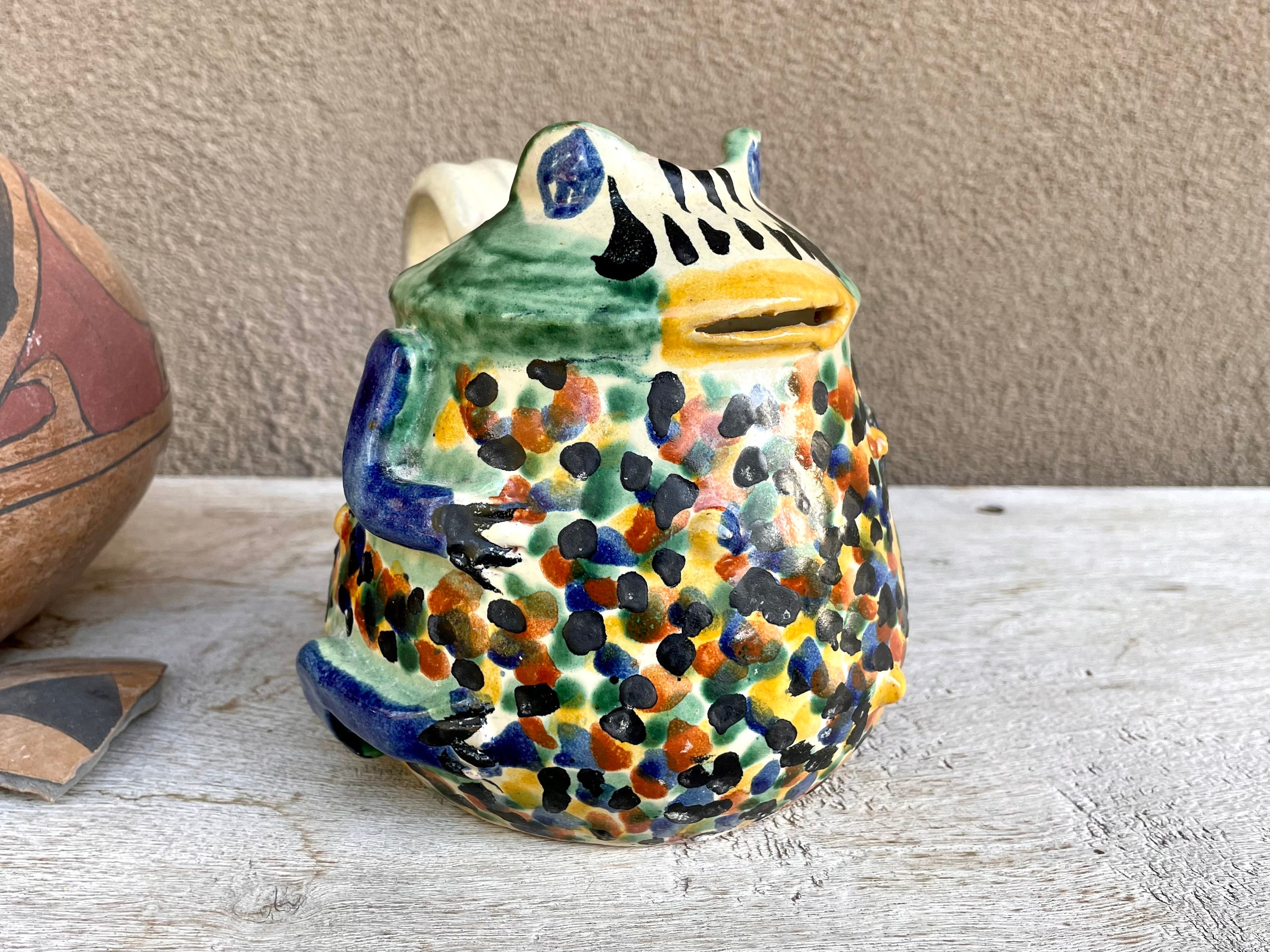 Vintage Talavera Pottery Frog Pitcher About 5.75 Tall, Confetti Glaze ...