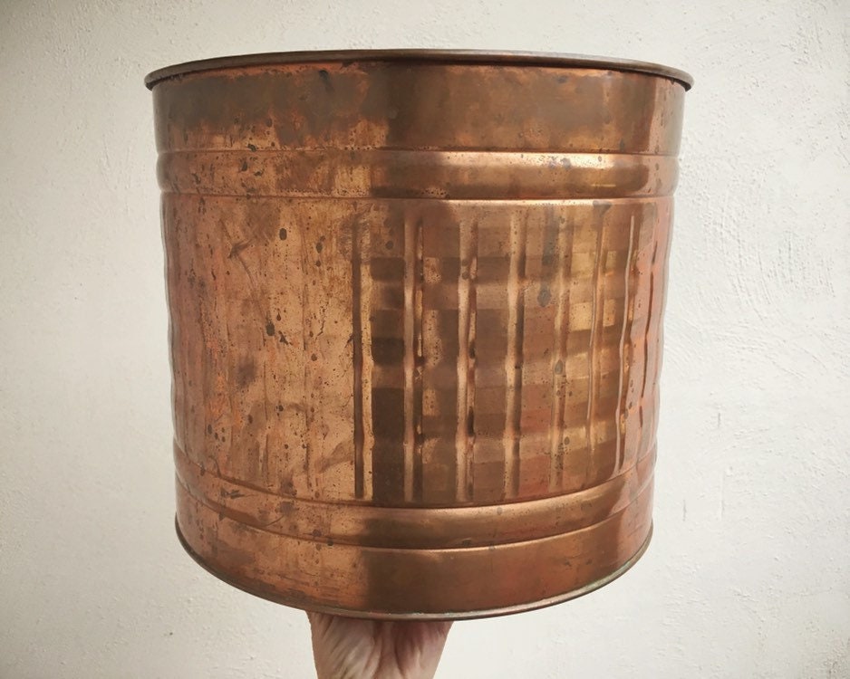 Vintage 13 Round Copper Planter for Potted Plant, Rustic Decor, 1980s ...