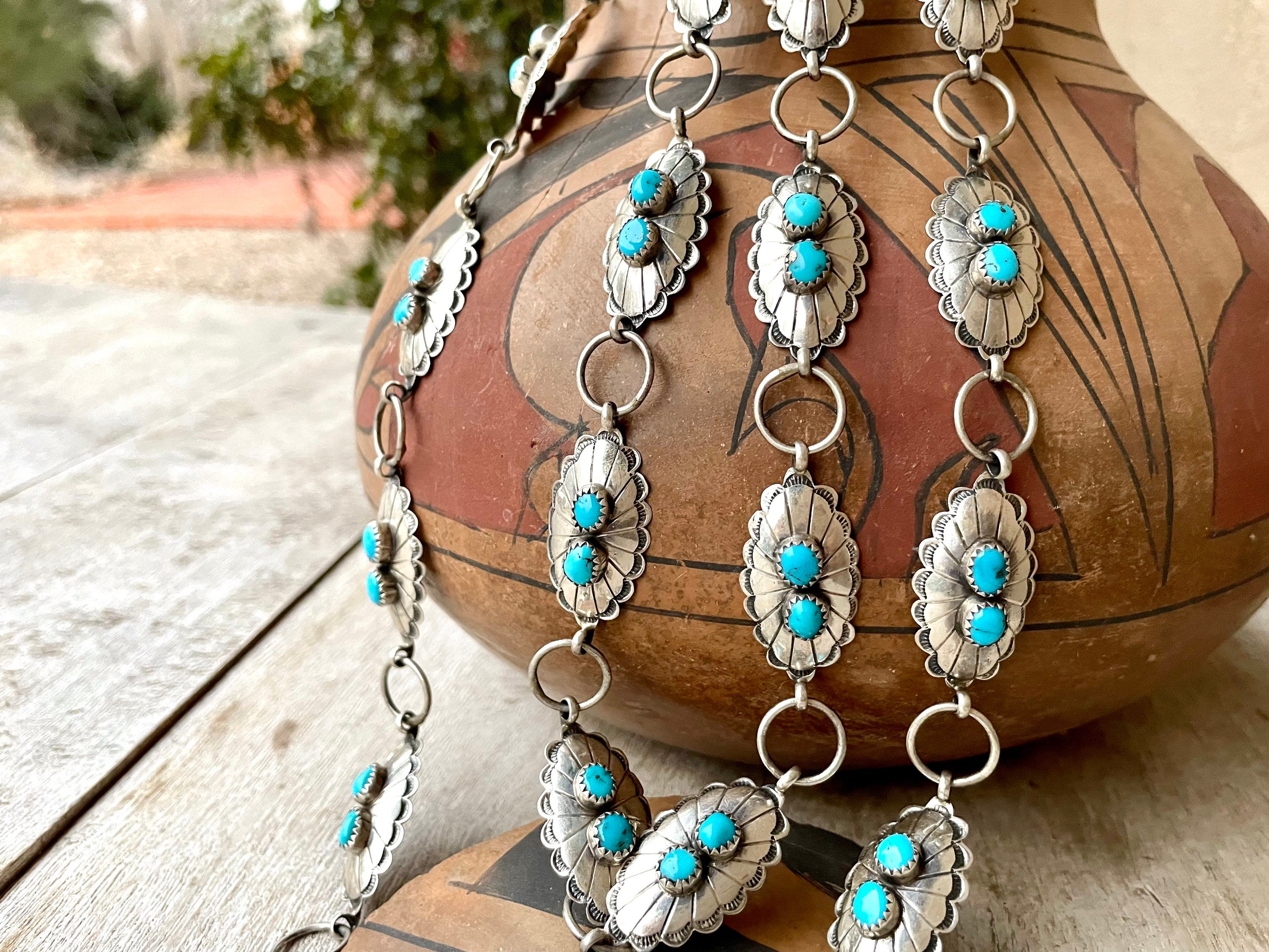 Vintage Sterling Silver Turquoise Concho Link Belt Approx 32 with ...
