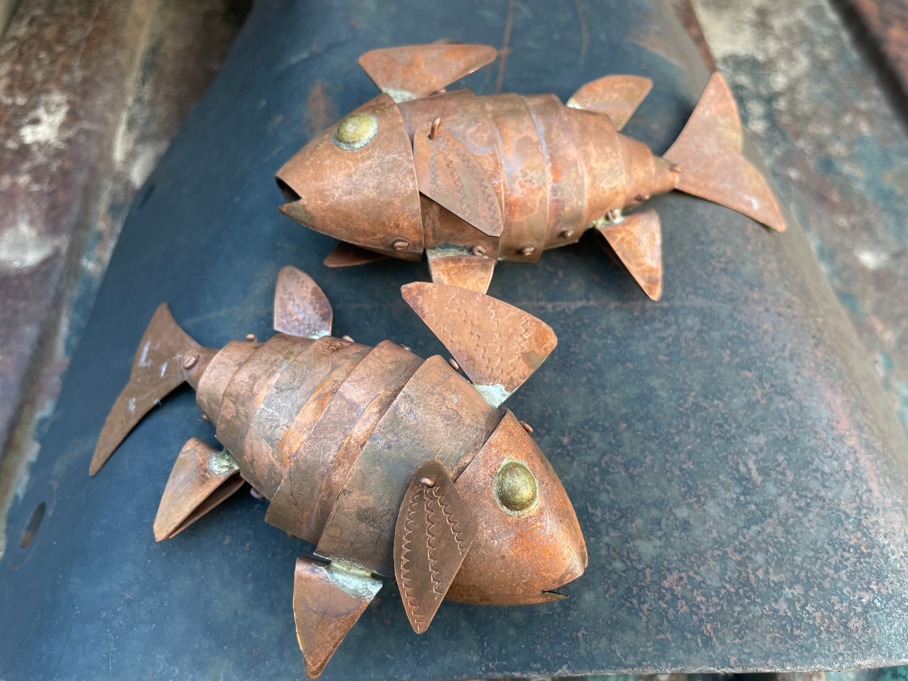 Pair of 4 Copper Articulated Fish Trinkets from Mexico, Vintage Taxco ...