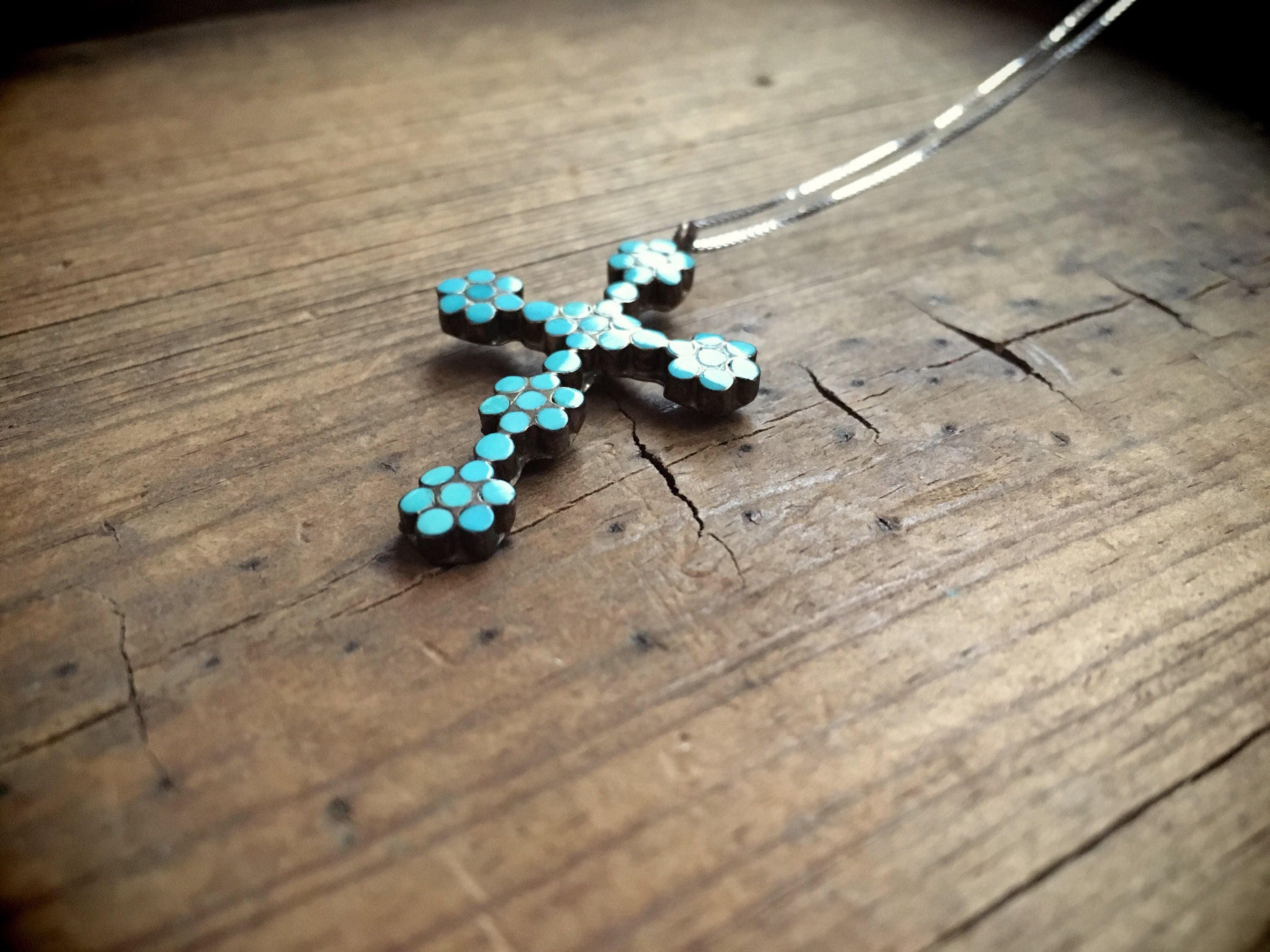 Vintage Turquoise Cross Pendant Channel Inlay, Native America Indian ...