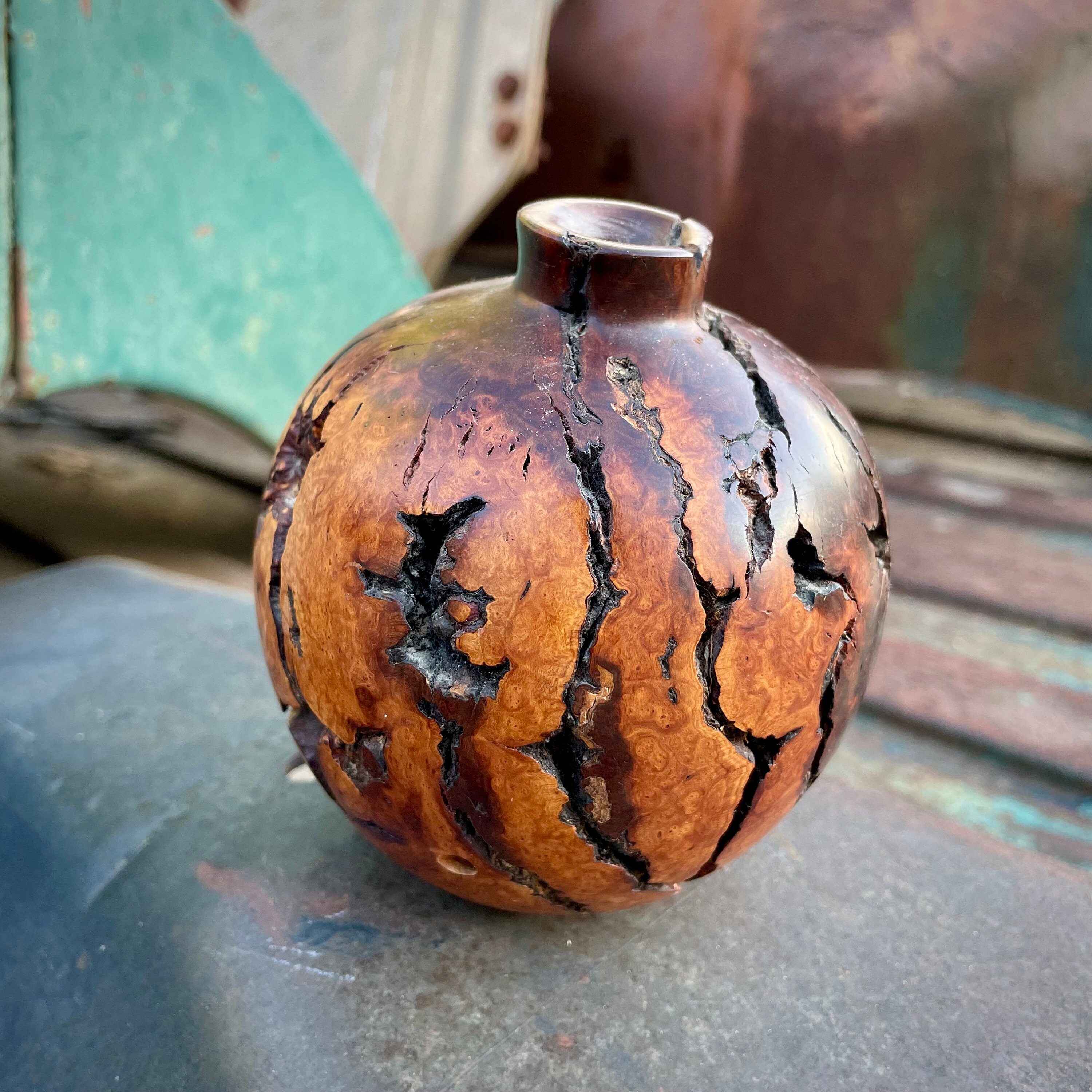 Small Midcentury Burl Wood Weed Pot, Sculptural Vase, Natural Organic ...