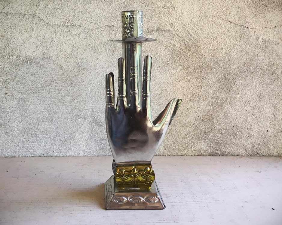 Vintage Tin Hand Candle Holder Mexican Folk Art, Southwestern Decor ...