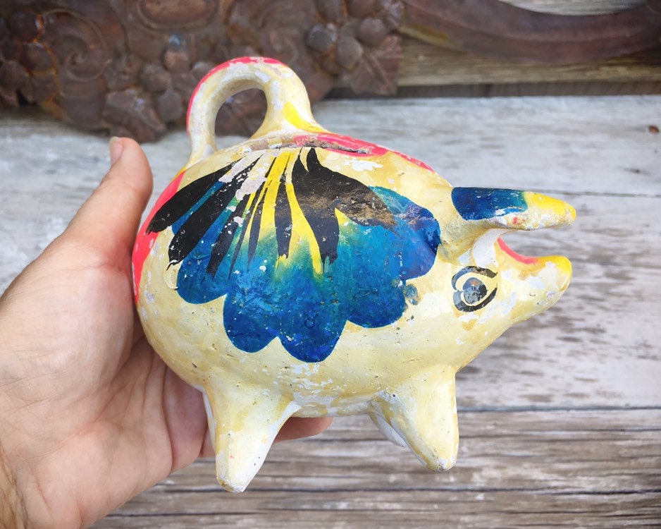 Vintage Mexican Pottery Souvenir Piggy Bank, Clay Pig Breakable Coin ...