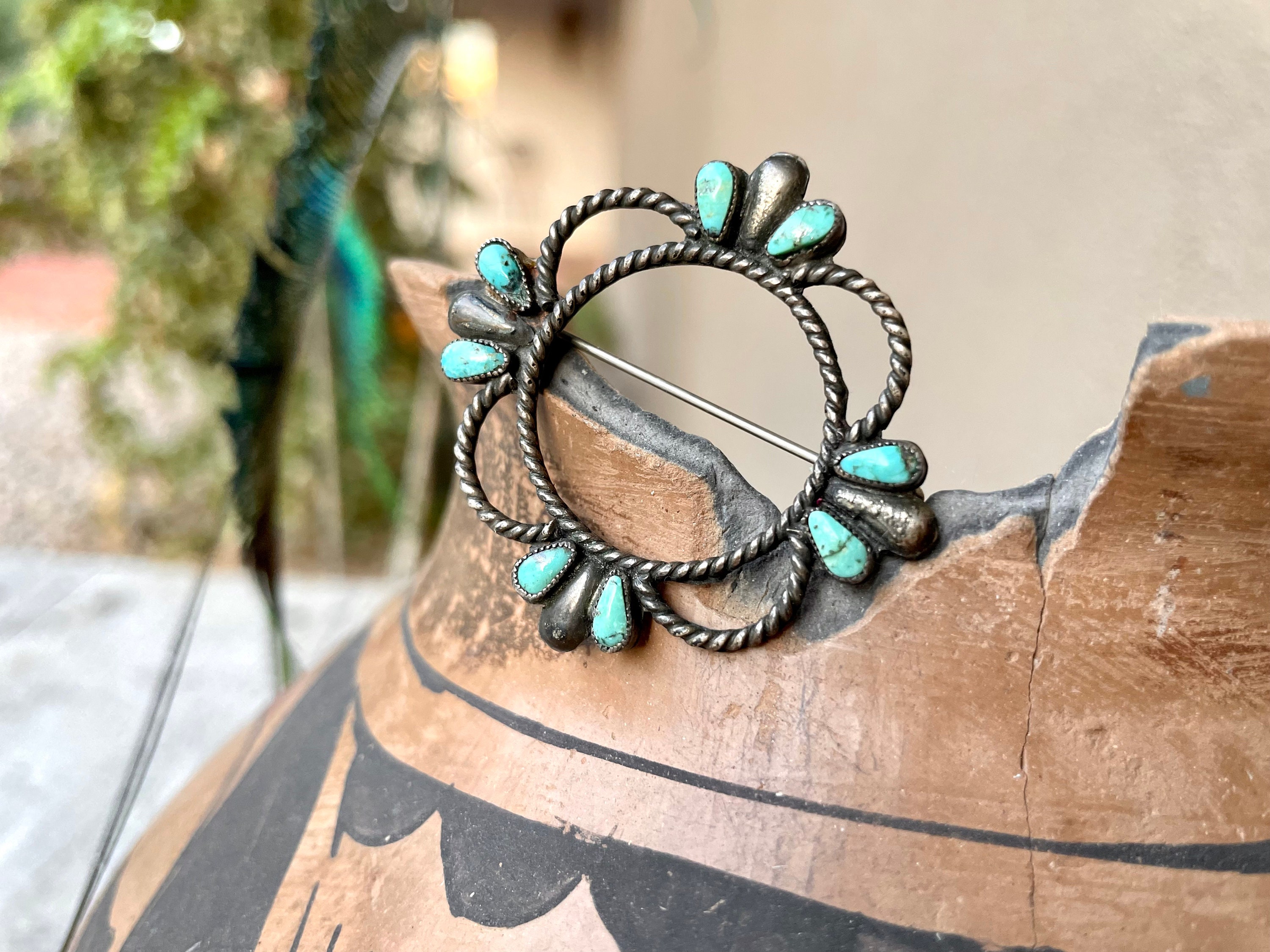 Dainty Older Zuni Turquoise Petit Point Brooch Pin for Scarf Jacket ...