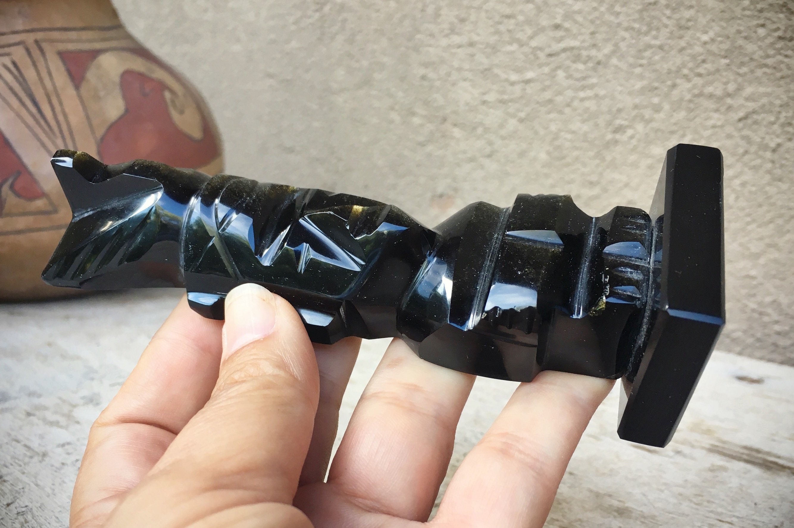 Carved Obsidian Aztec Diety Pre-Colombian Style Figurine, Mexican Decor ...