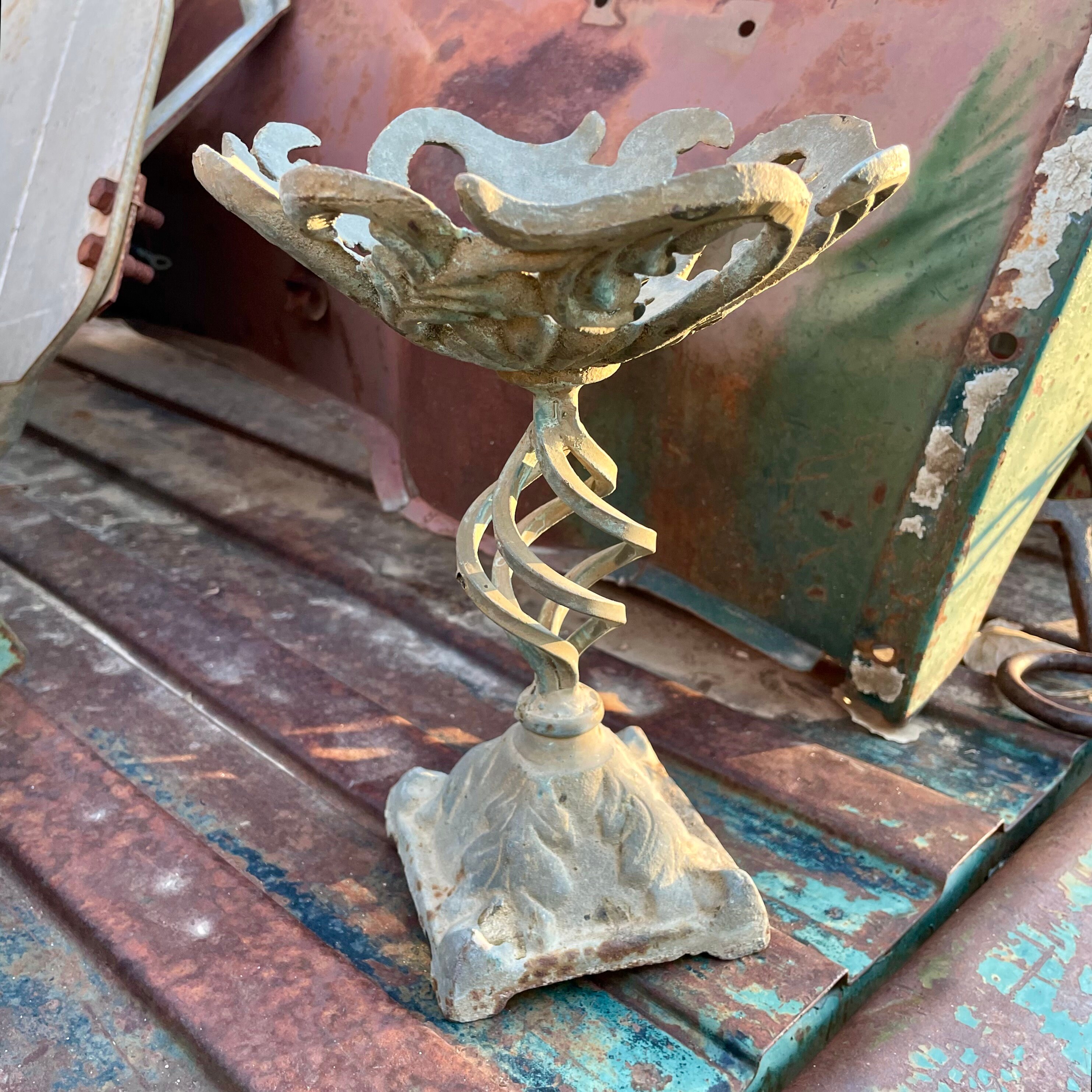Vintage Rusty Metal Cast Iron Compote Dish on Stand, Cottage Garden ...