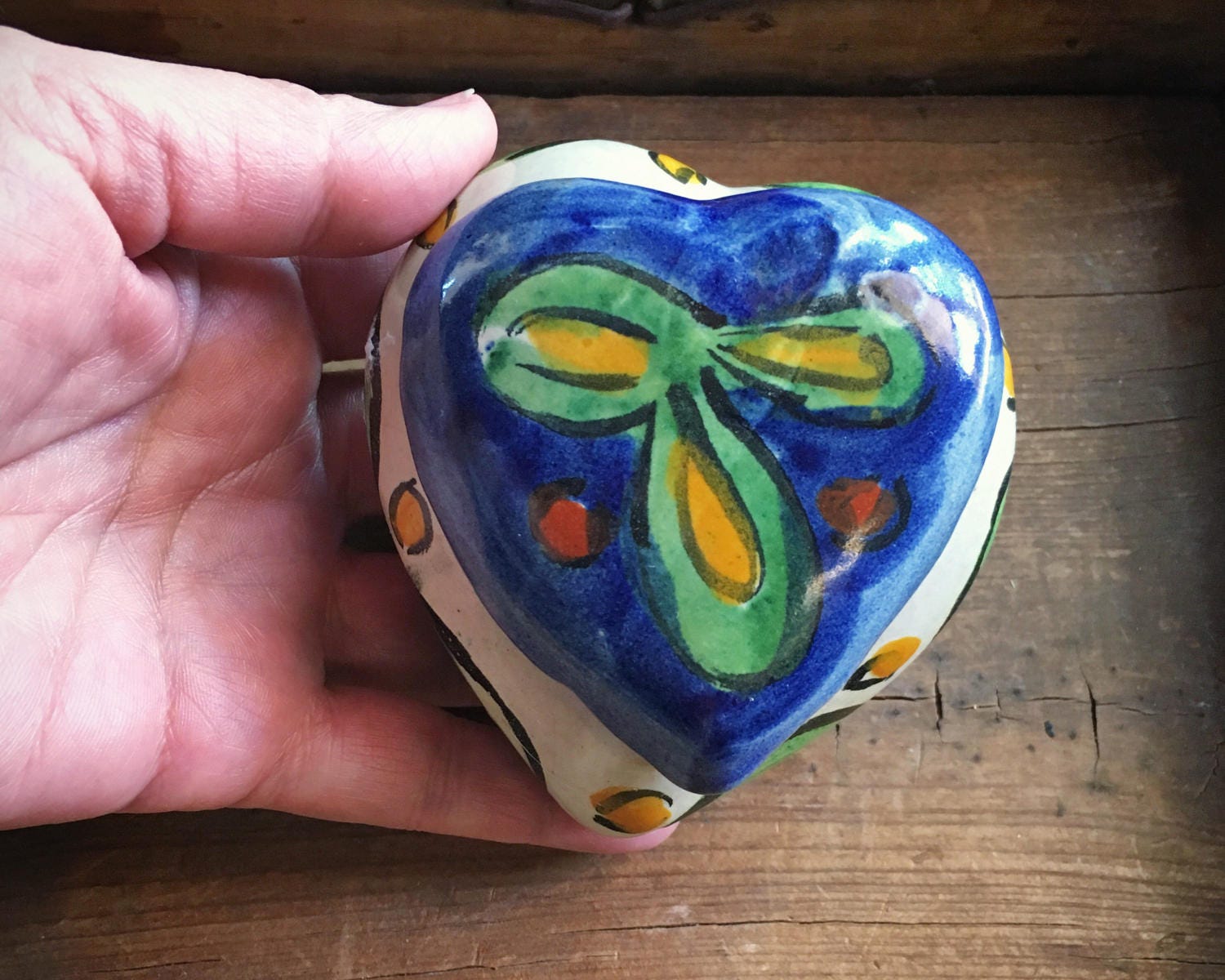 Talavera Pottery Heart Vintage Trinket Box Mexican Pottery Jewelry Box