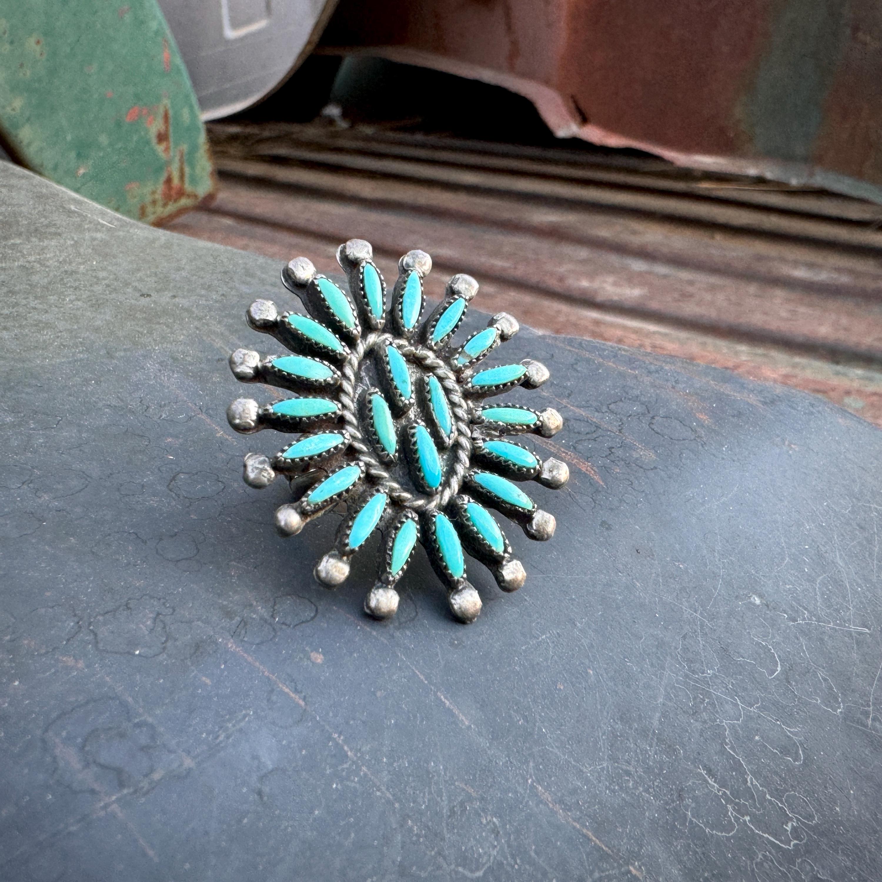 Vintage Zuni Turquoise Needlepoint Cluster Ring Size 6.5, Sleeping ...