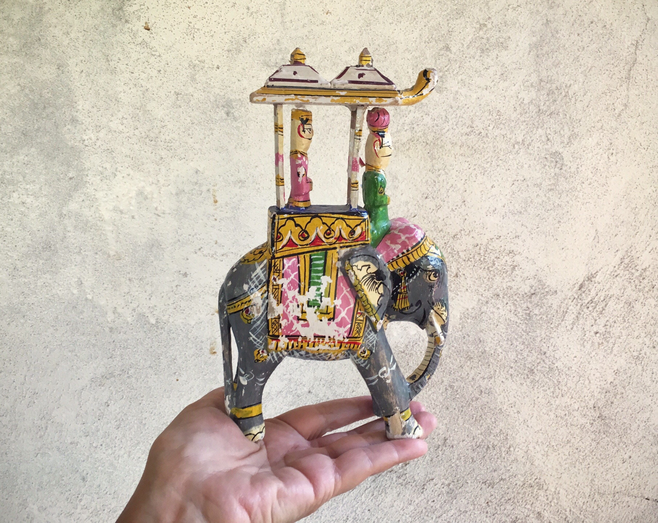 Vintage wooden elephant folk art, elephant statue, Indian folk art ...