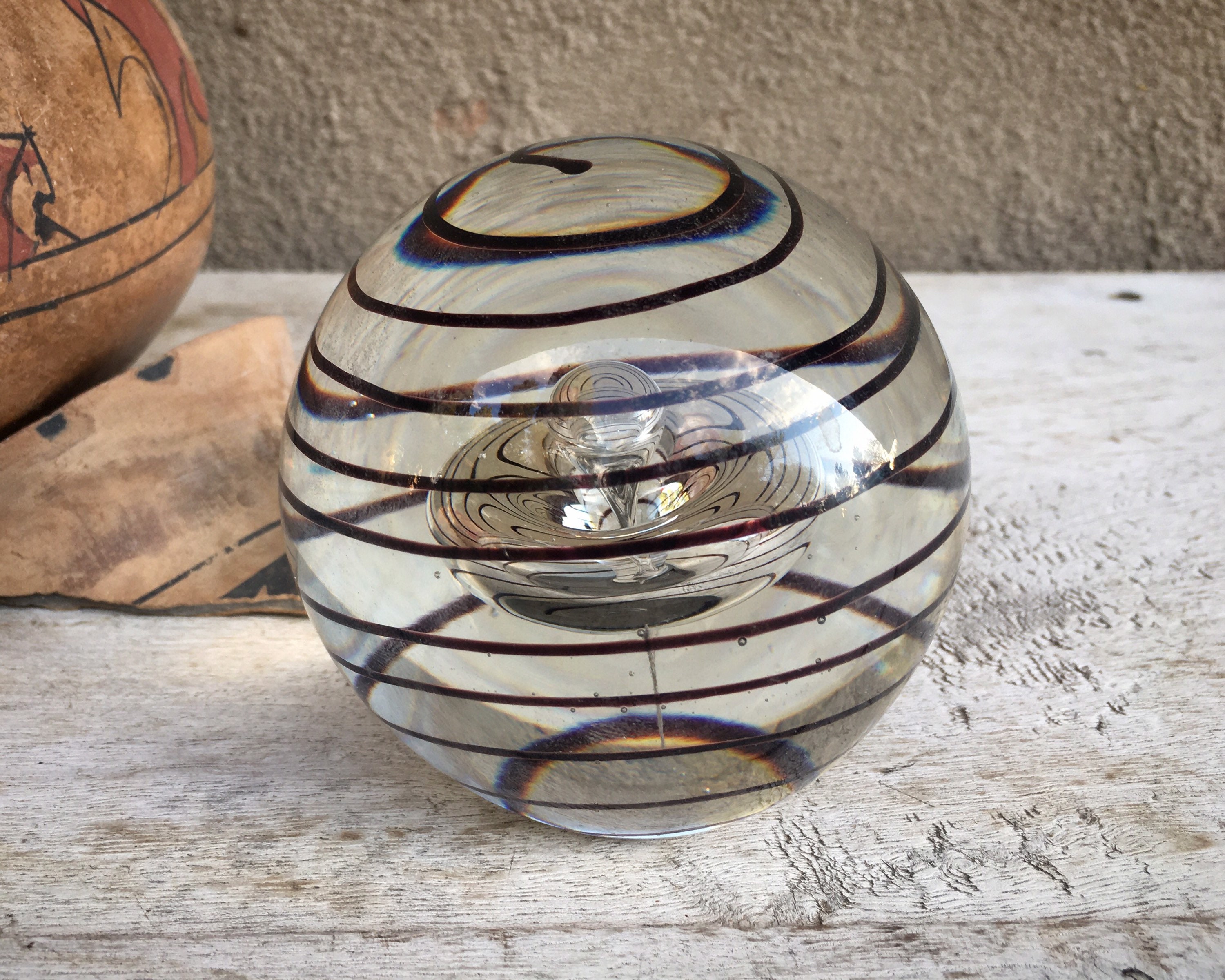 Vintage Art Glass Paperweight with Brown Swirl, Window Sun Catcher ...