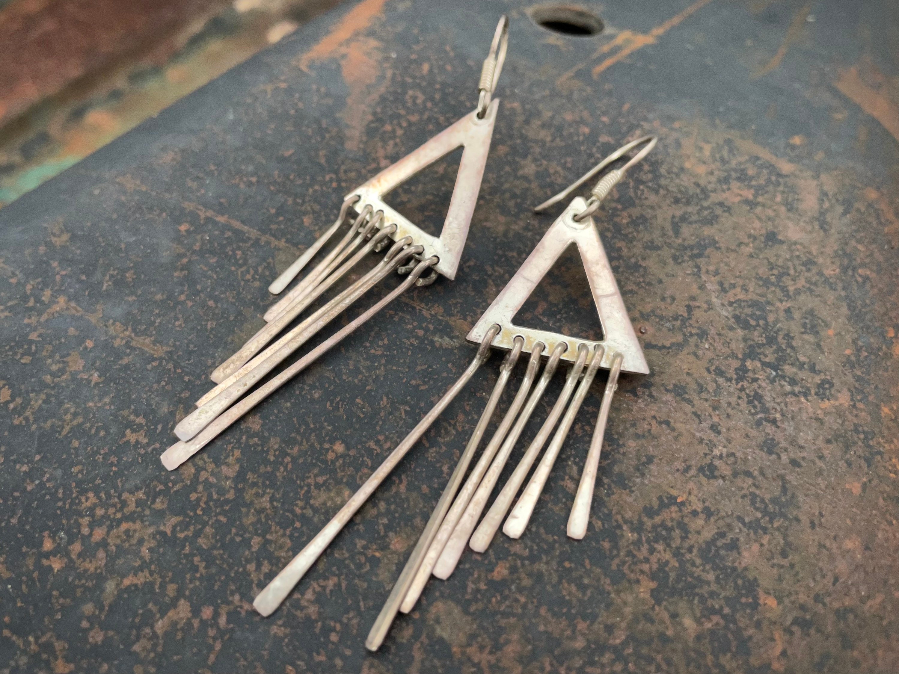 Triangle Shape Sterling Silver Dangle Earrings with Spears, Vintage ...