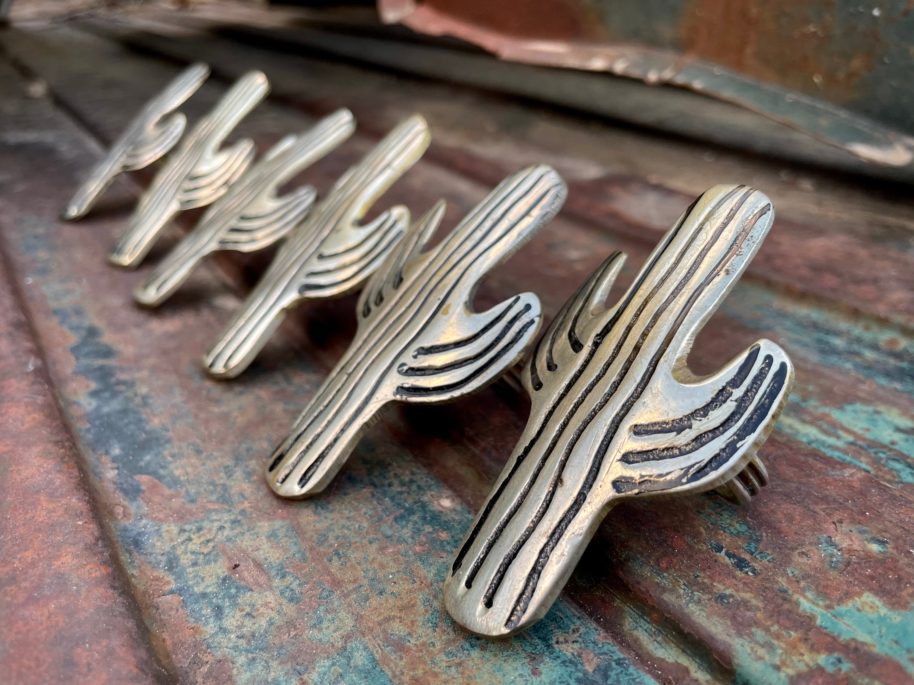 Six Vintage Silver Tone Metal Cactus Napkin Rings Made in India ...