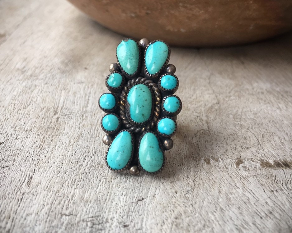 Signed Zuni Real Turquoise Ring for Women, Native American Indian ...