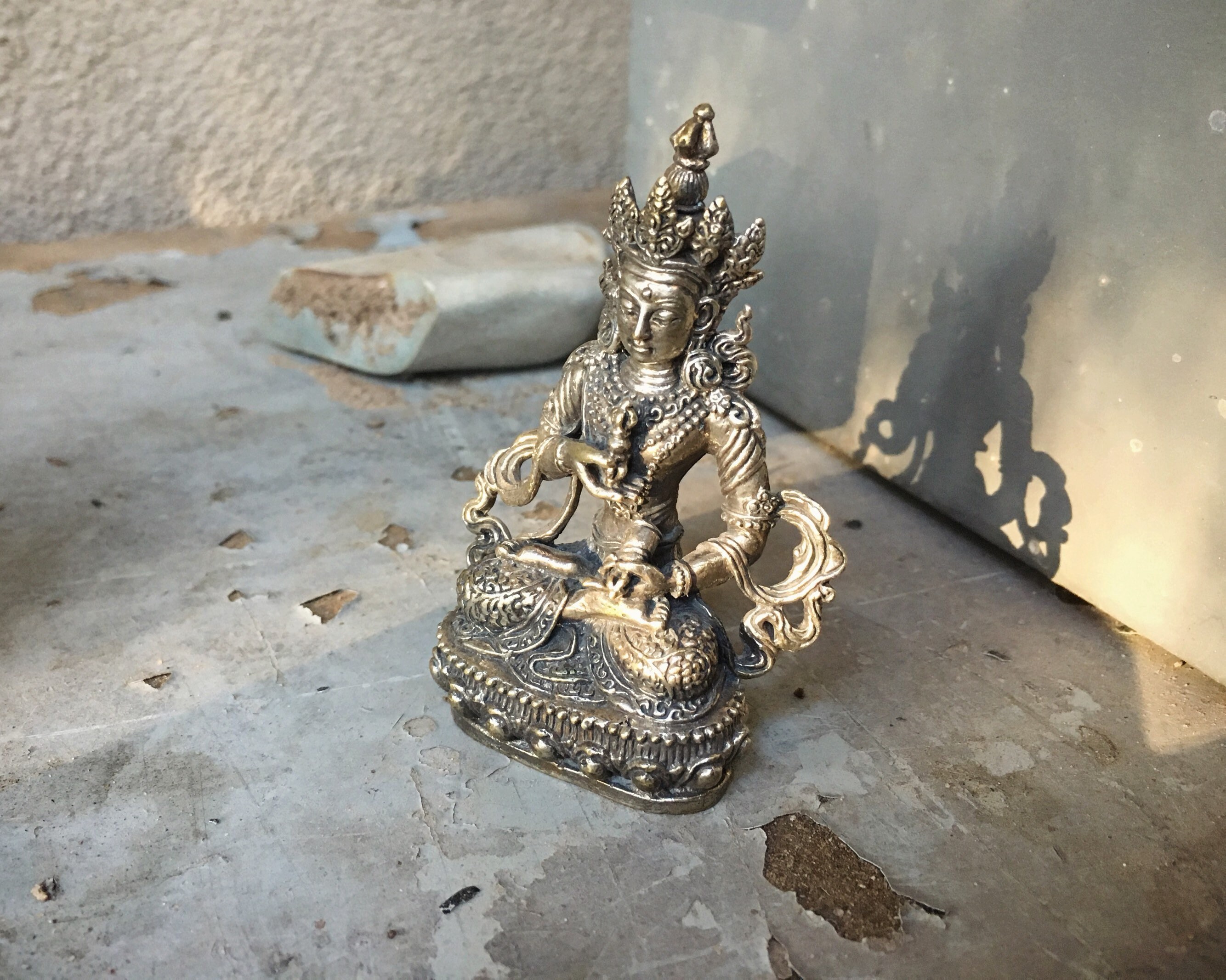 Small Silver Tone Buddha Figurine, Tiny Buddha Statue, Good Luck ...