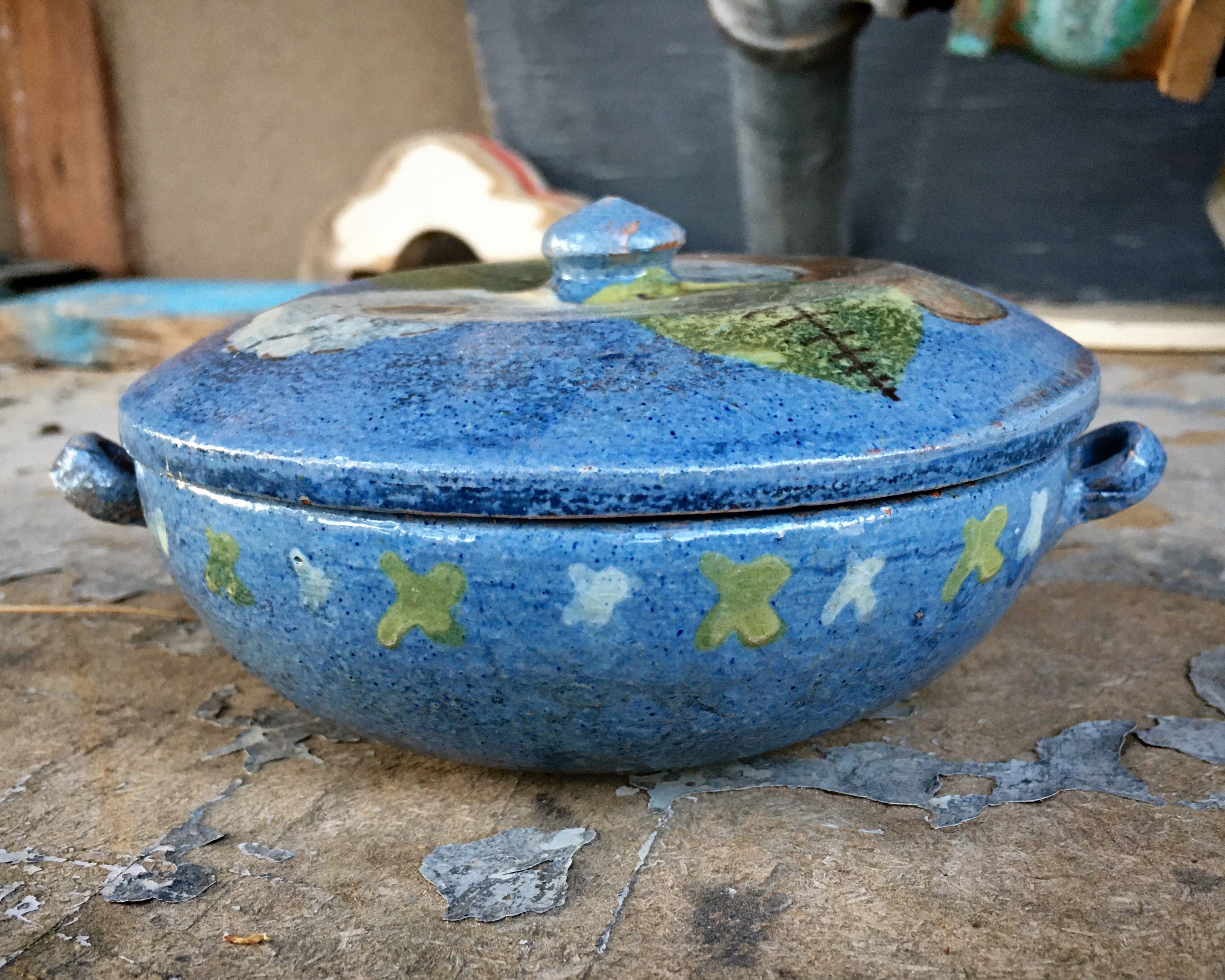 Blue Tlaquepaque Mexican Pottery Small Lidded Pot, Covered Casserole ...