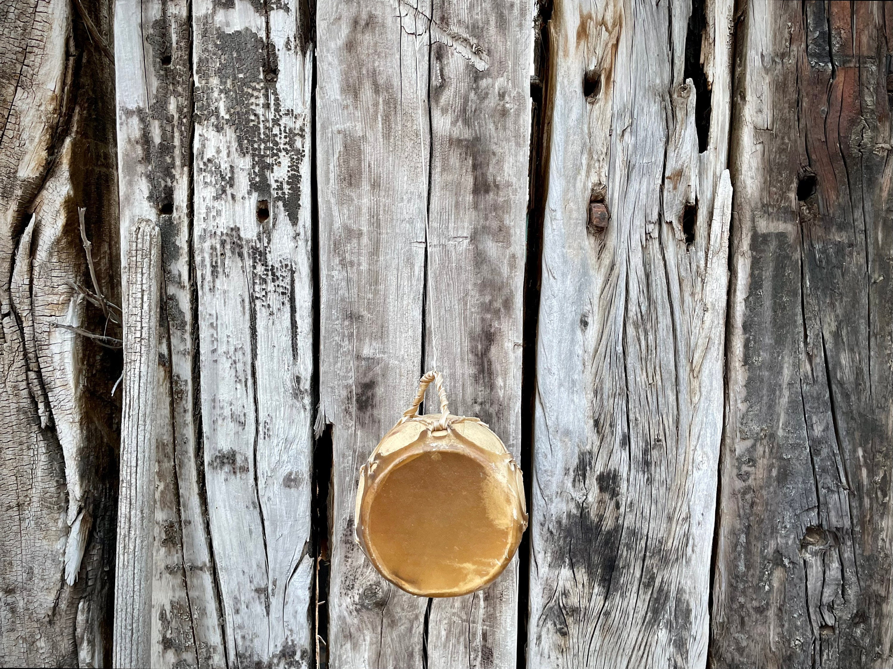 Vintage Native American Indian Log Drum with Hide Top Tether Handle and ...