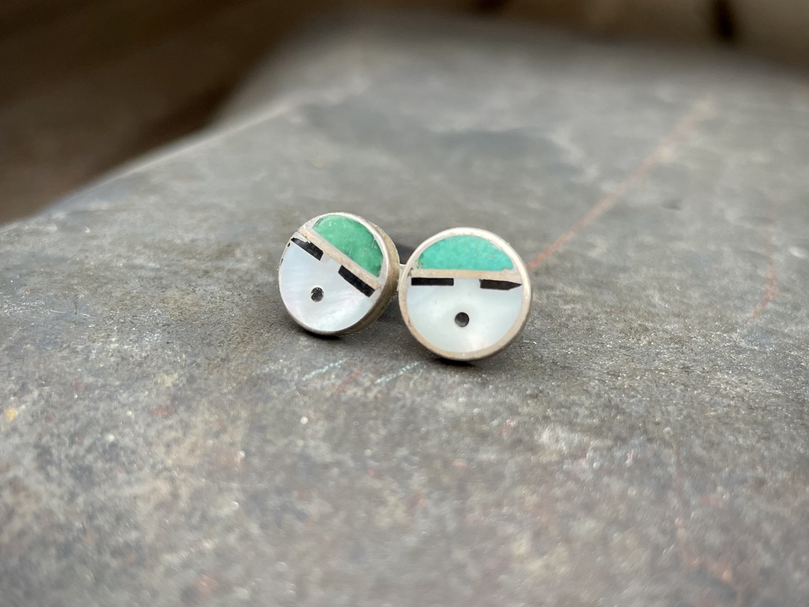 Small Vintage Zuni Sun Face Earrings for Women Turquoise Mother of ...