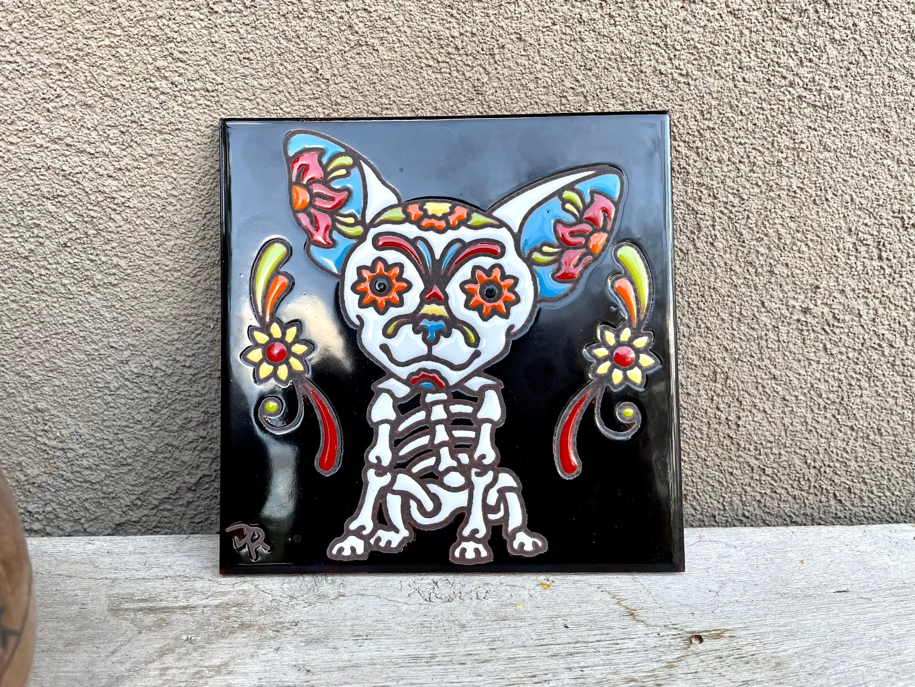 Vintage Chihuahua Dog Calavera Ceramic Tile Trivet Just Under 6x6 ...