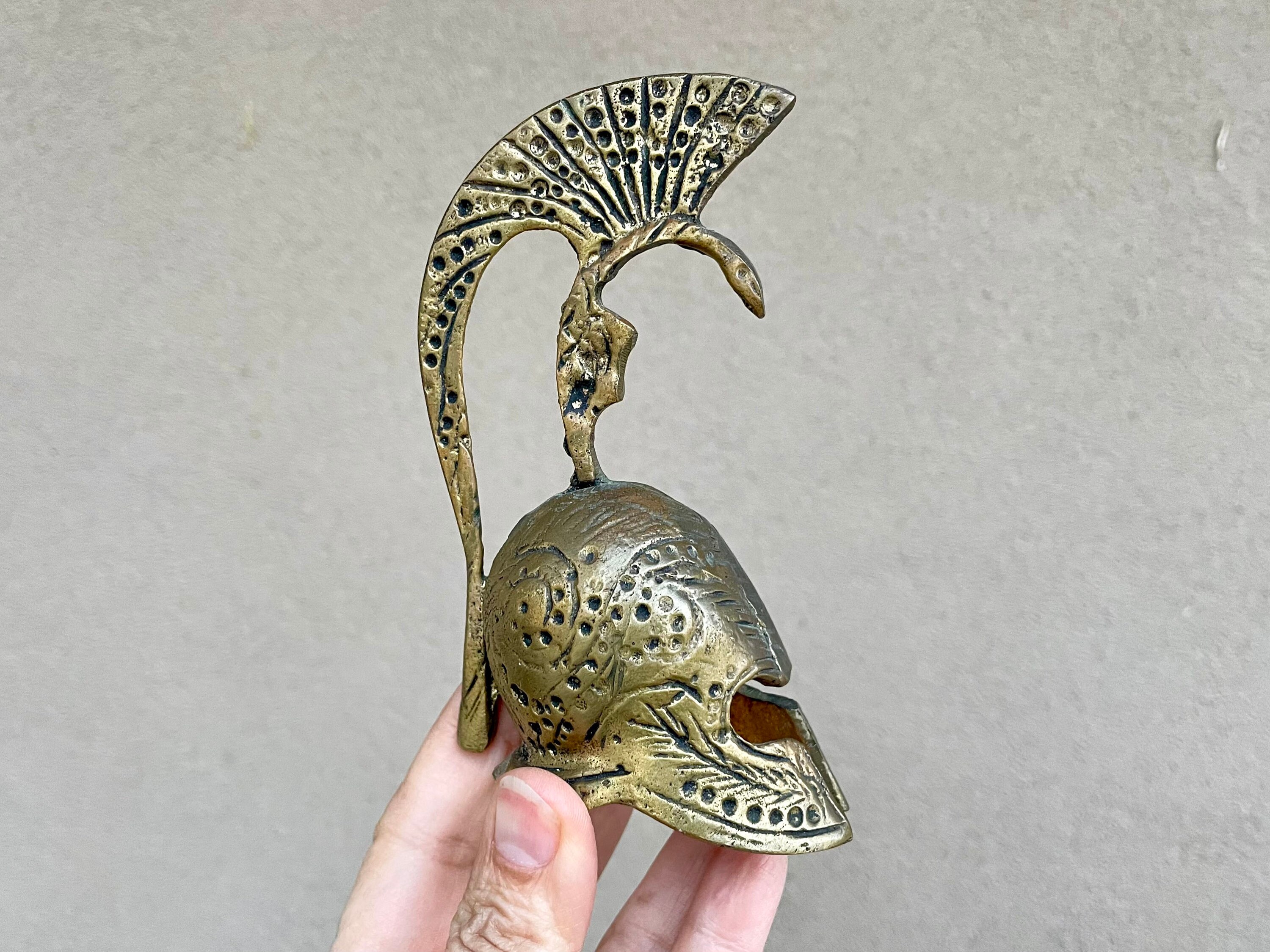 Vintage Brass Bell Shaped Like Gladiator Helmet, Roman Greco Bohemian ...