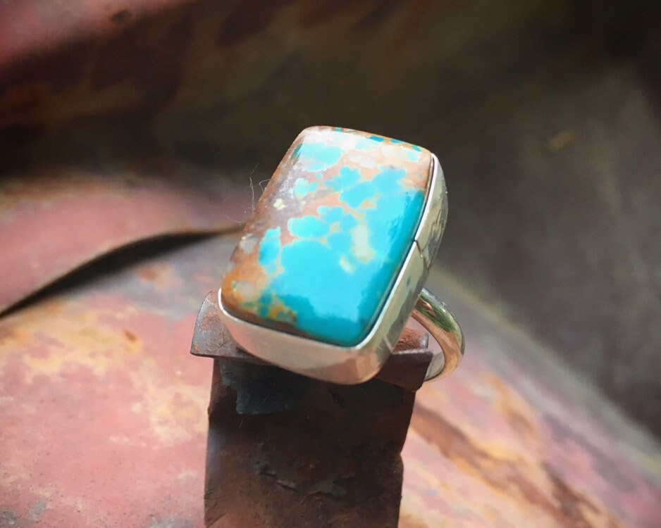 Rectangular Turquoise Ring for Women Size 7.75 Simple Ring Sterling ...