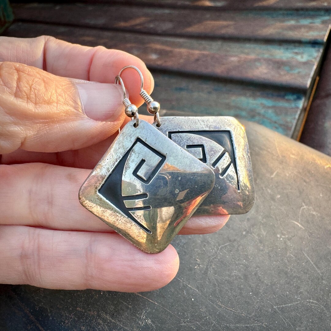 Vintage Navajo Tom Billy Sterling Silver Overlay Dangle Earrings, Native American Jewelry - Etsy