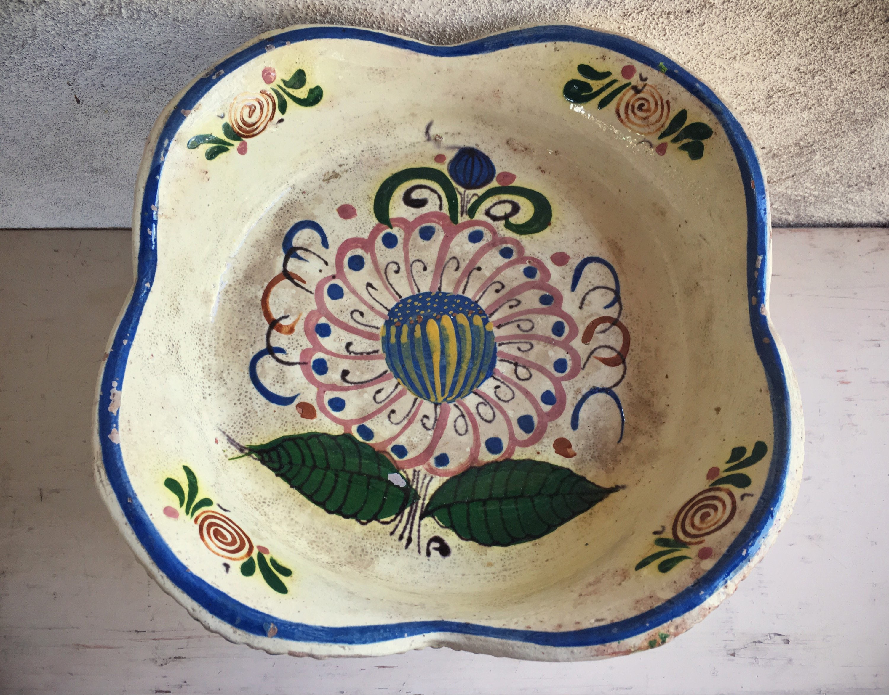 Old Mexican pottery vintage Tlaquepaque pedestal fruit bowl rustic home ...