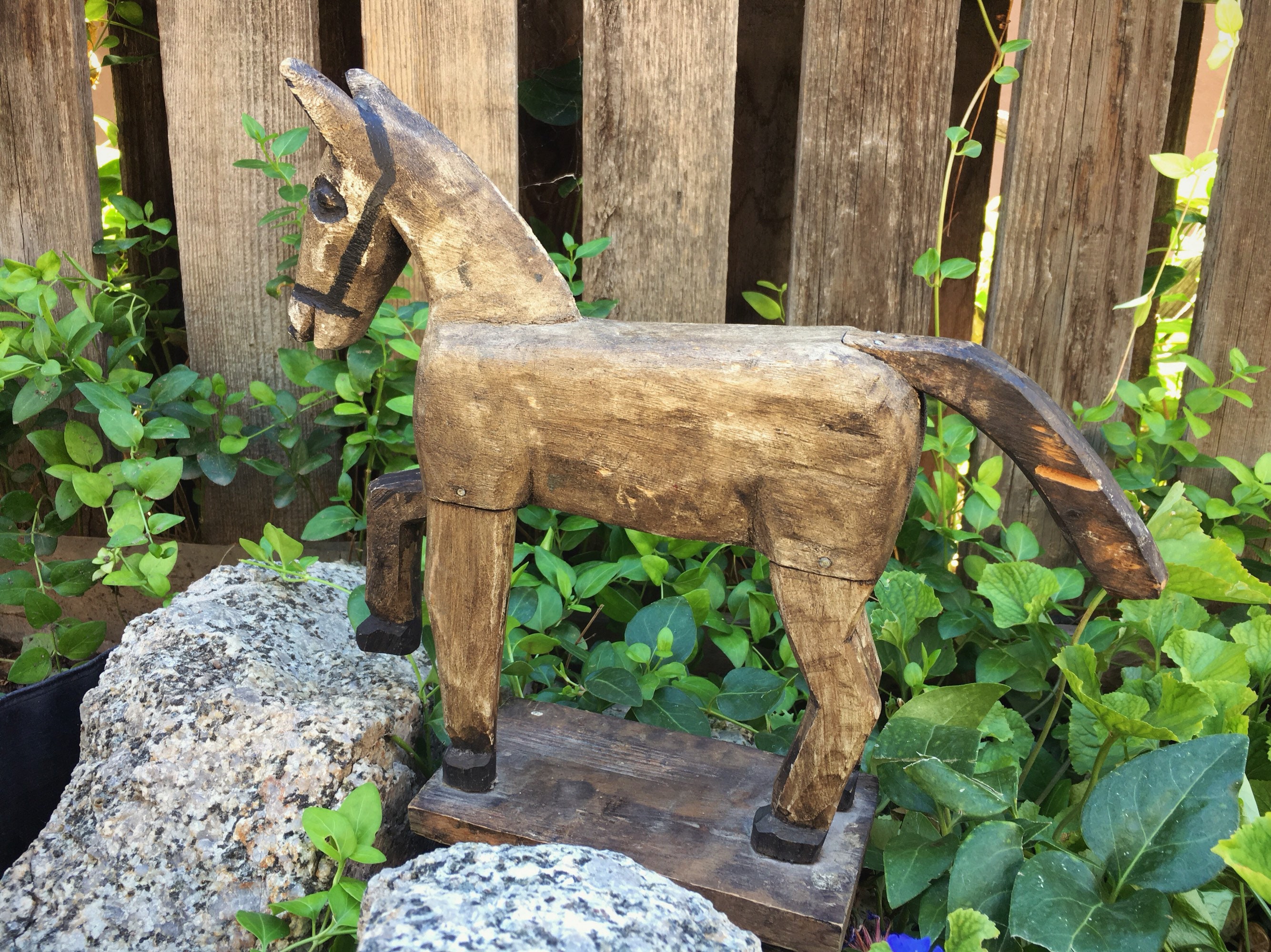 Wooden Horse Statue Primitive Folk Art Sculpture Guatemala, Rustic ...