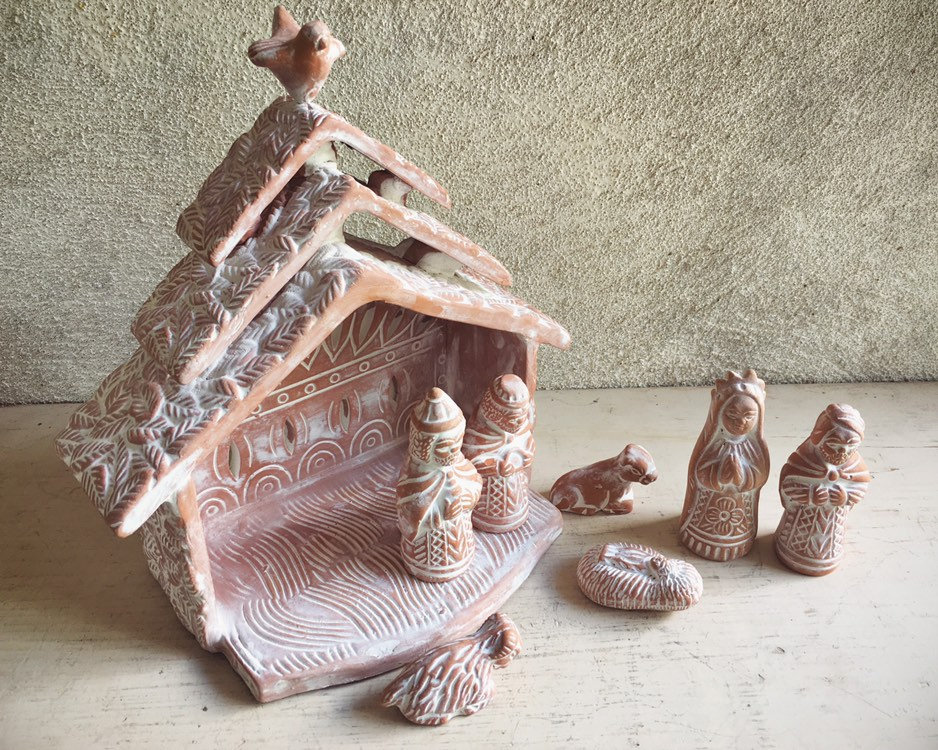Vintage Folk Art Pottery Nativity Scene Ceramic Baby Jesus Mary Joseph ...