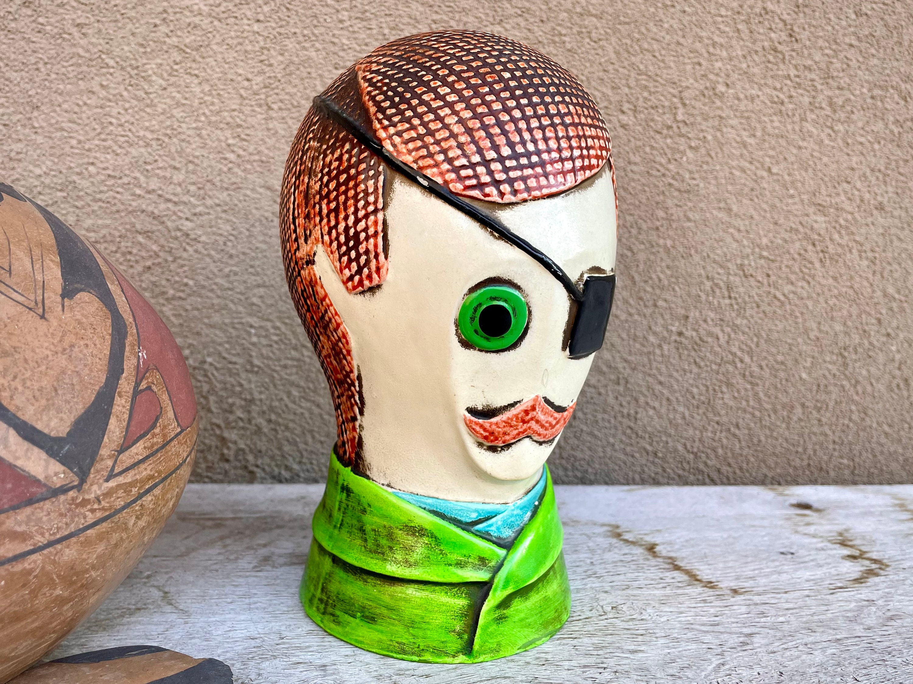 1970s Man with Eye Patch Ceramic Coin Bank, Made in Japan, Weird Gift ...