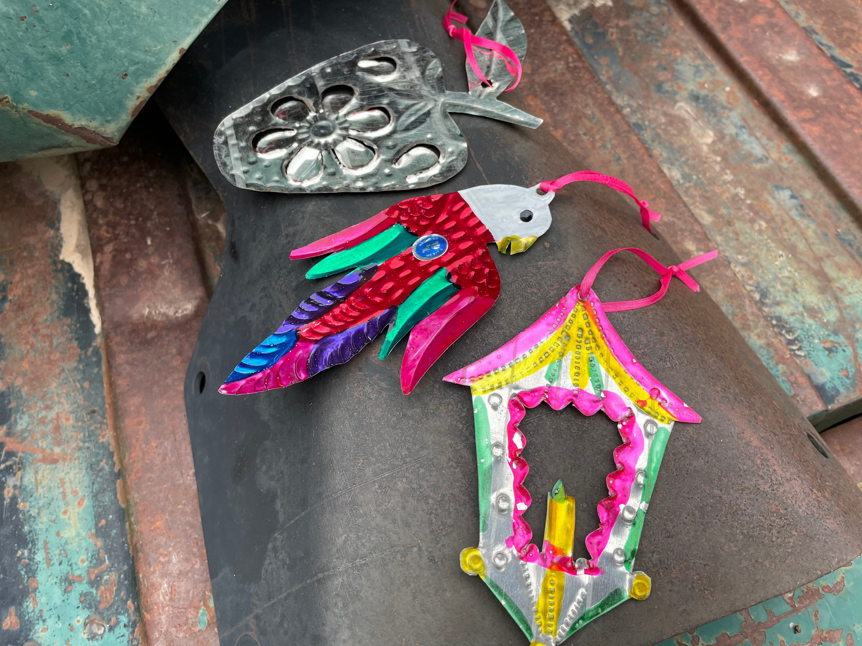 Three Mexican Tin Ornaments for Christmas Tree, Holiday Decorations ...