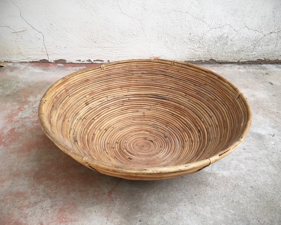 Large 19 Coiled Pencil Reed Bowl Basket in the Style of Gabriella ...