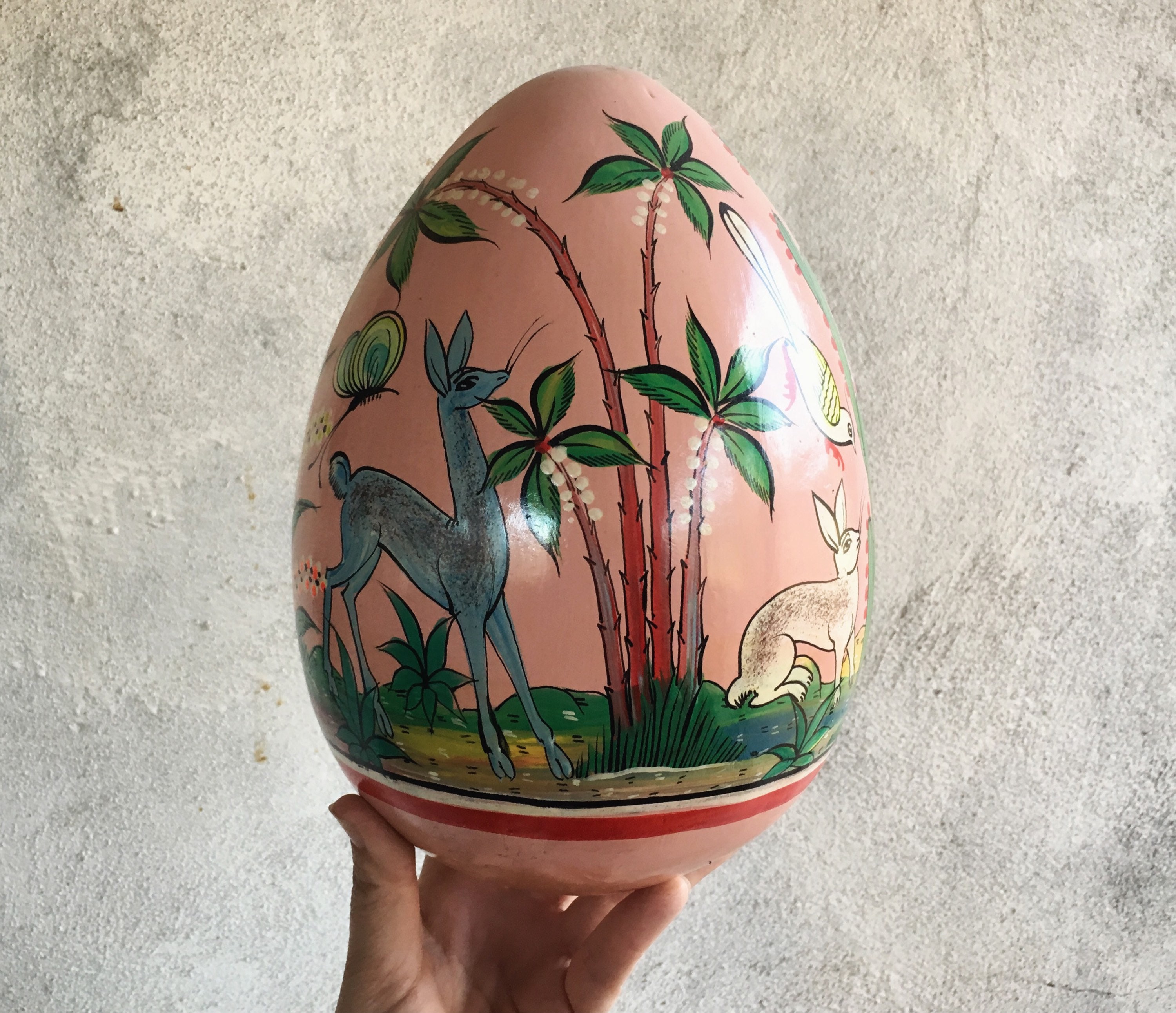 Rare Large Tlaquepaque Pottery Egg on Stand Fantasia Design, Pink Decor ...