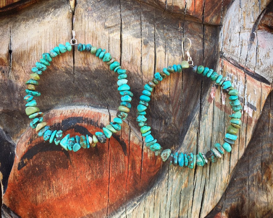 Large Turquoise Nugget Hoop Earrings for Women Native American Indian ...