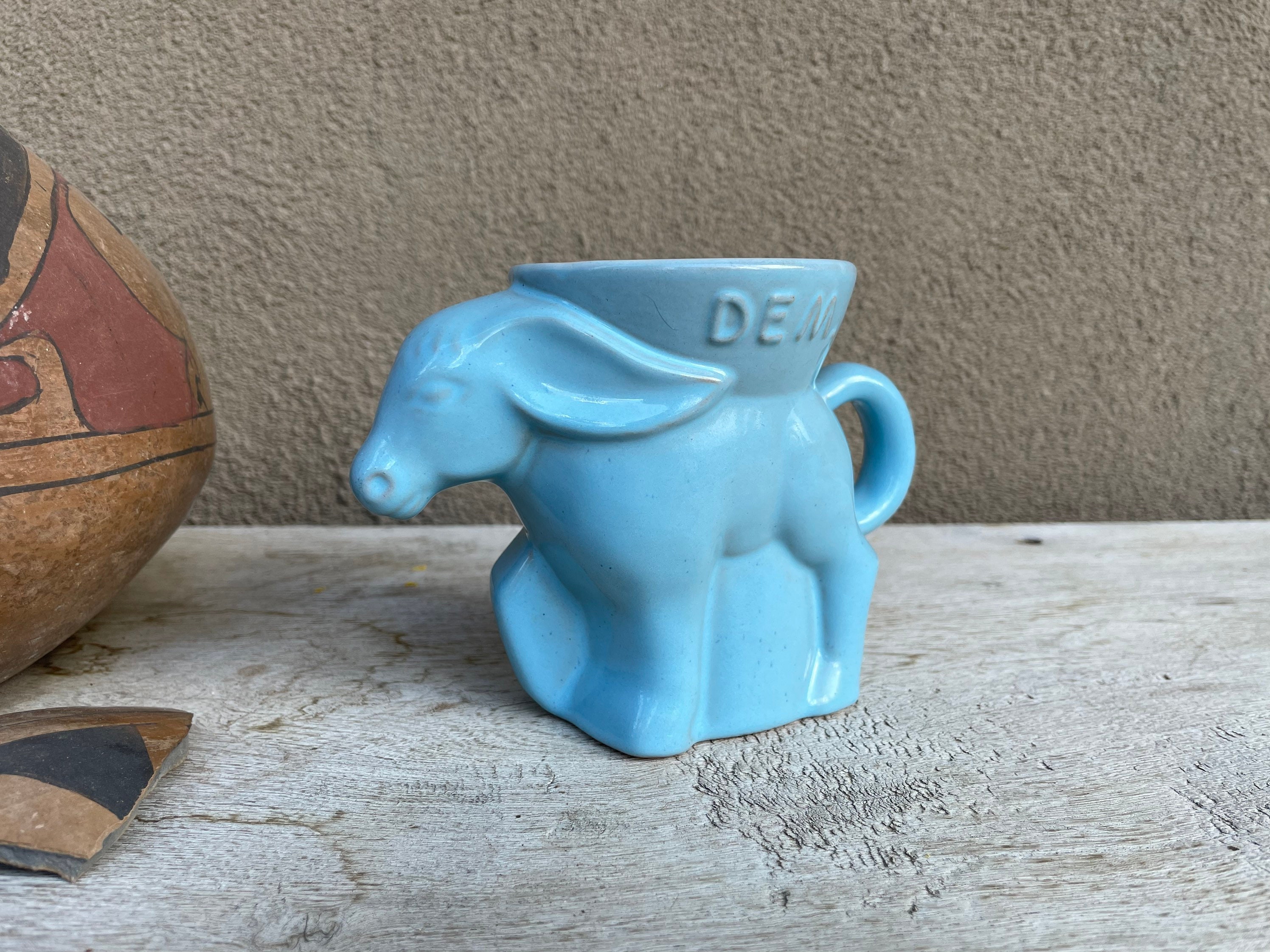 Choose One: 1982 Frankoma Pottery Blue Glaze Political Mug DEM Donkey ...