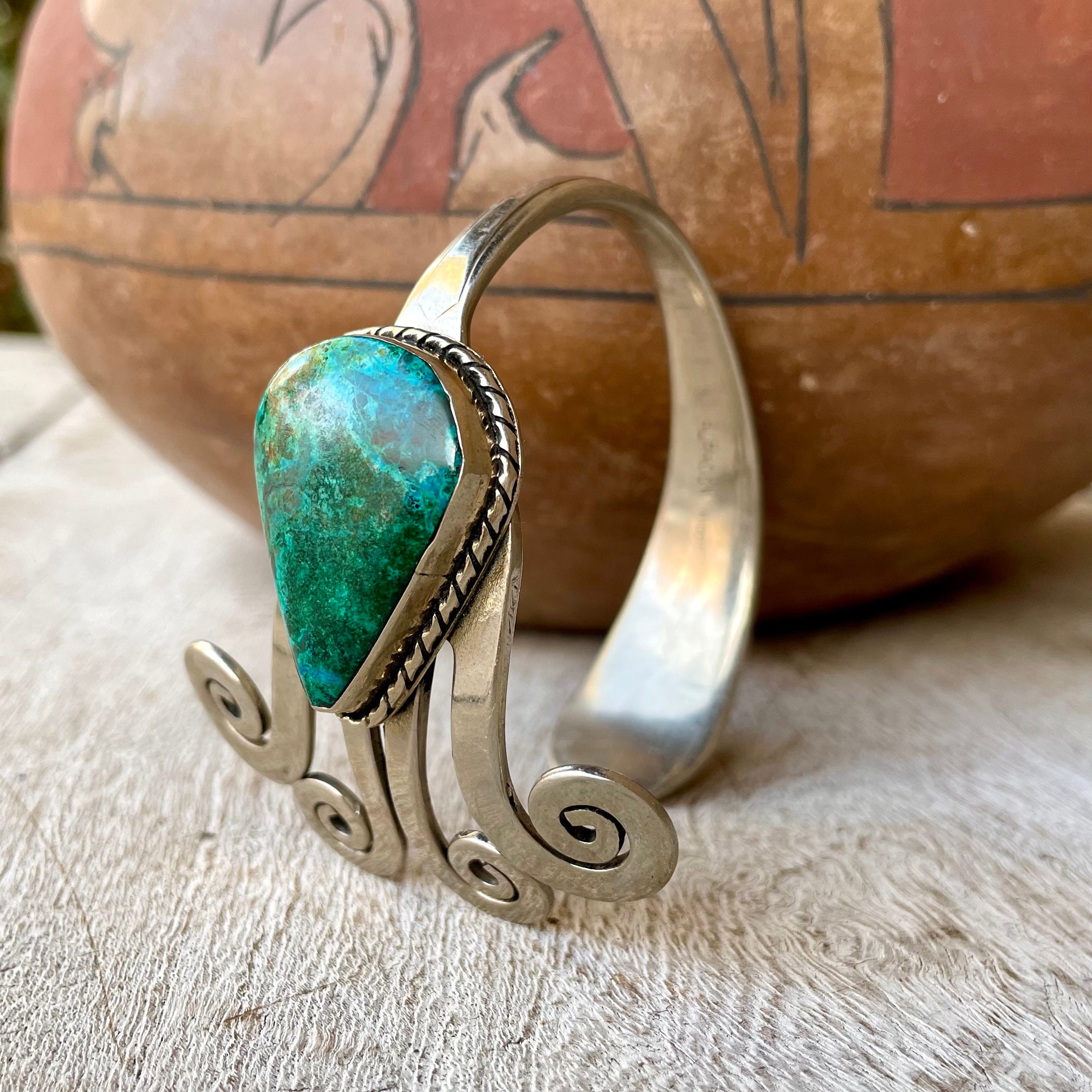 Vintage Upcycled Silverplate Fork Bangle Bracelet w/ Chrysocolla, Funky ...