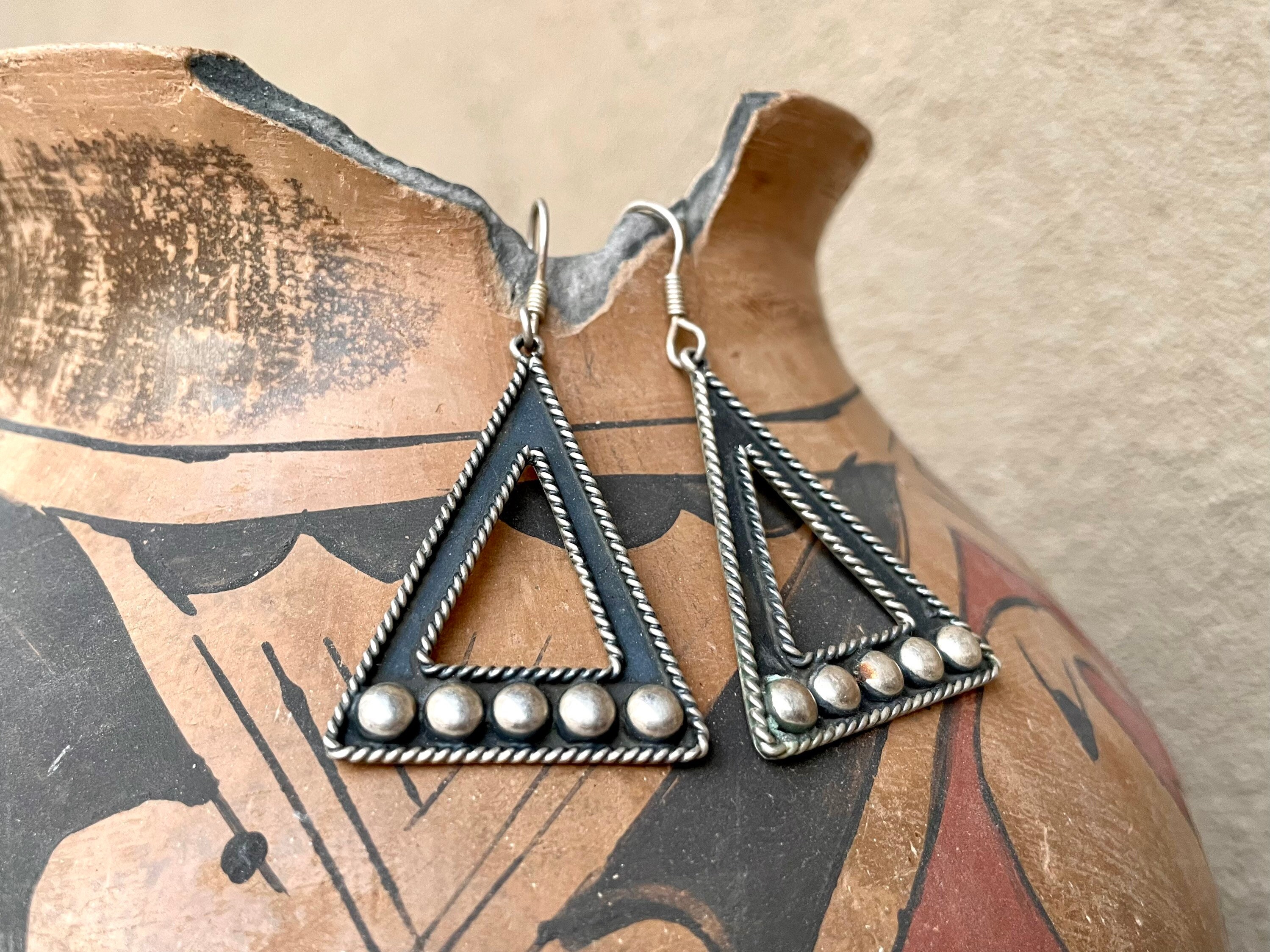 Vintage Triangle Shape Sterling Silver Dangle Earrings, Vintage ...
