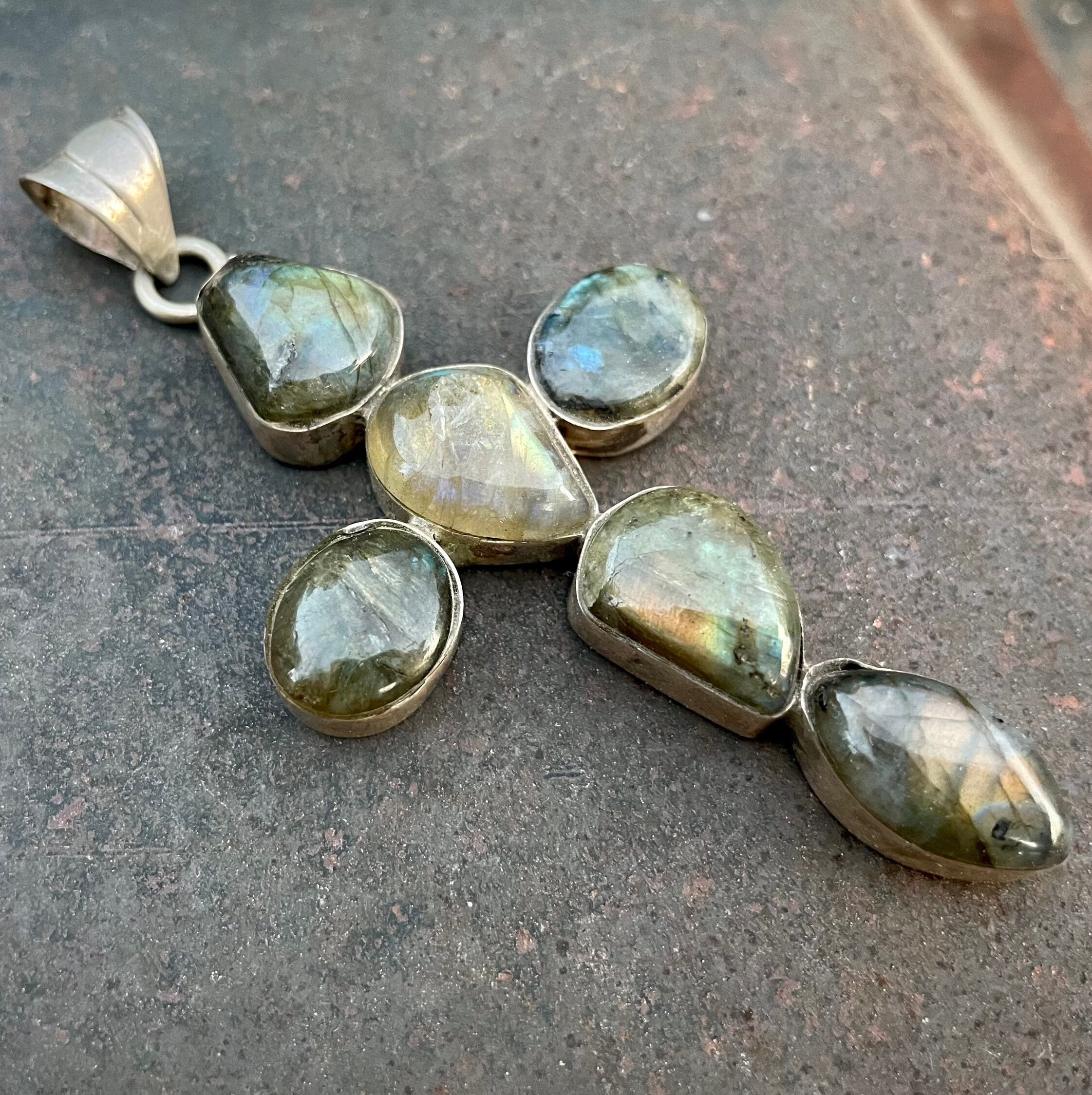 Vintage 3 Labradorite Sterling Silver Cross Pendant on Paperclip Link ...