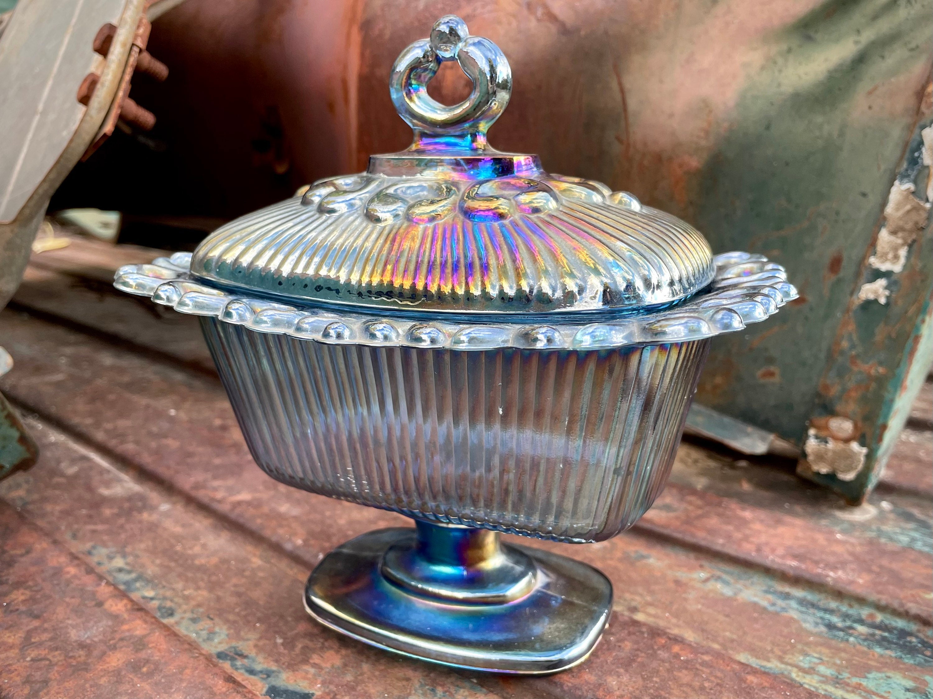 Carnival Glass Candy Dish With Lid