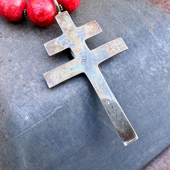 Navajo Ira Custer Tufa Cast Isleta Cross Pendant 3.75… - Gem