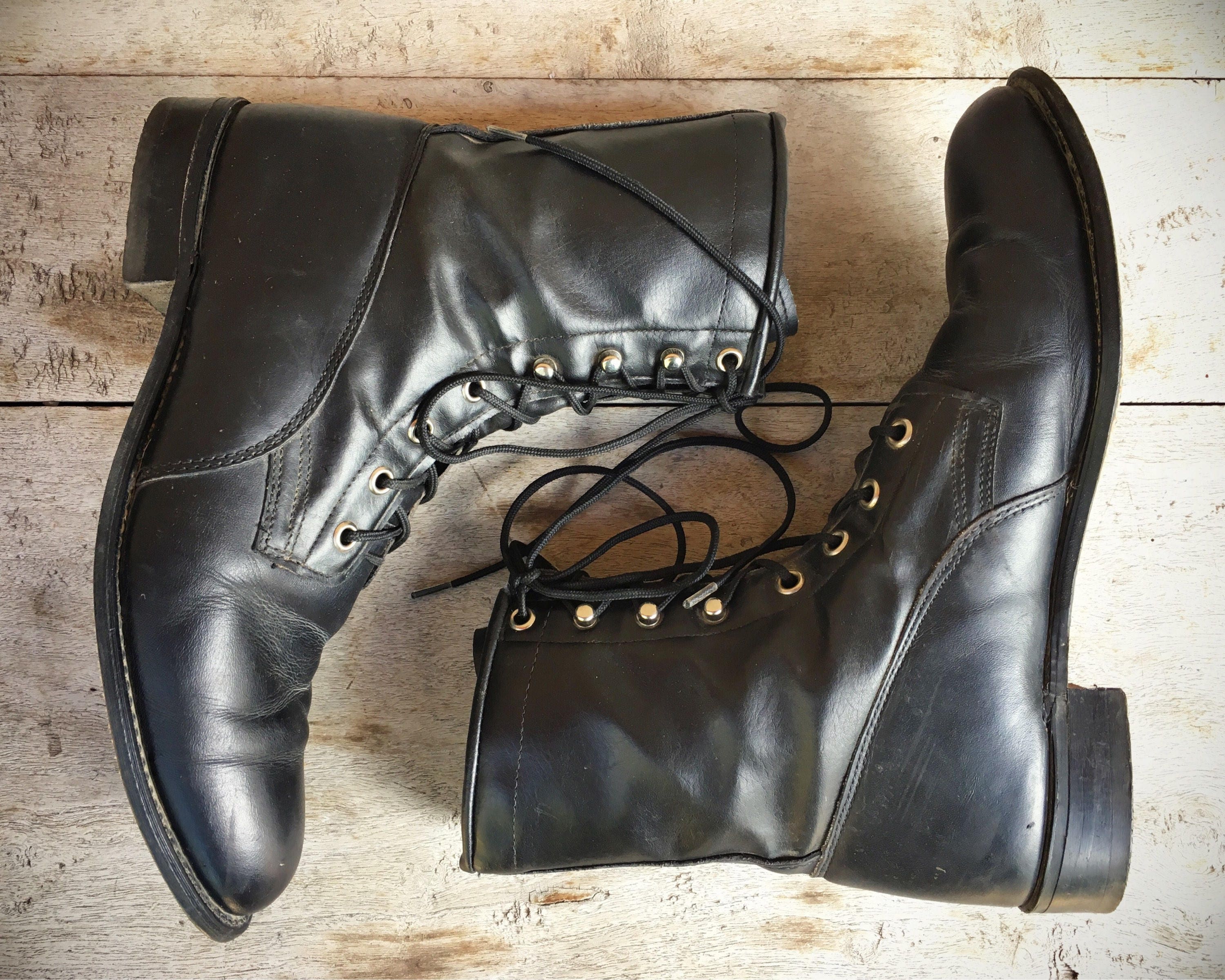 Vintage Women's Size 8.5 D (Wide) black leather lace up Packer boots by ...