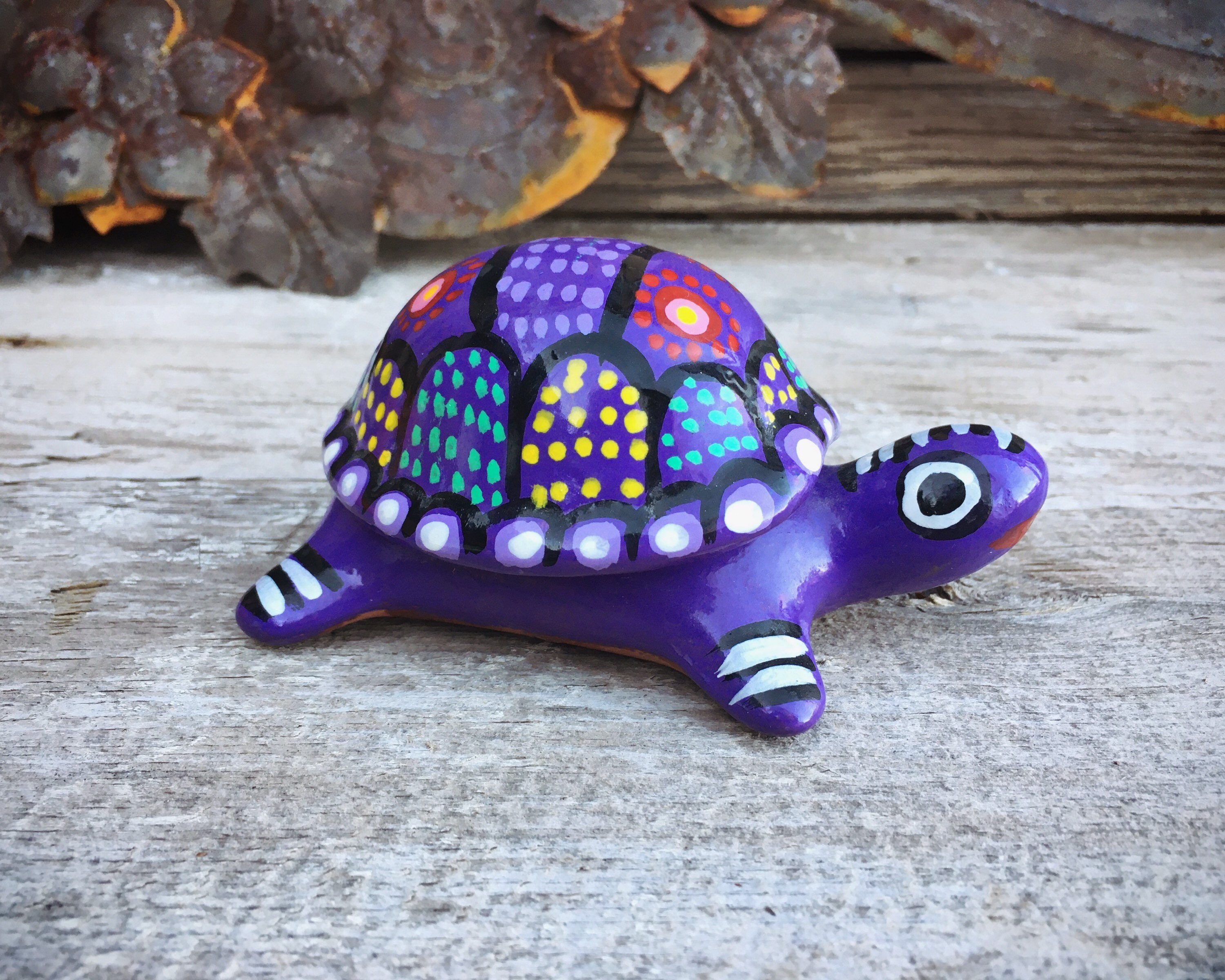 Purple Ceramic Turtle Figurine Trinket Box, Guererro Mexico Pottery ...