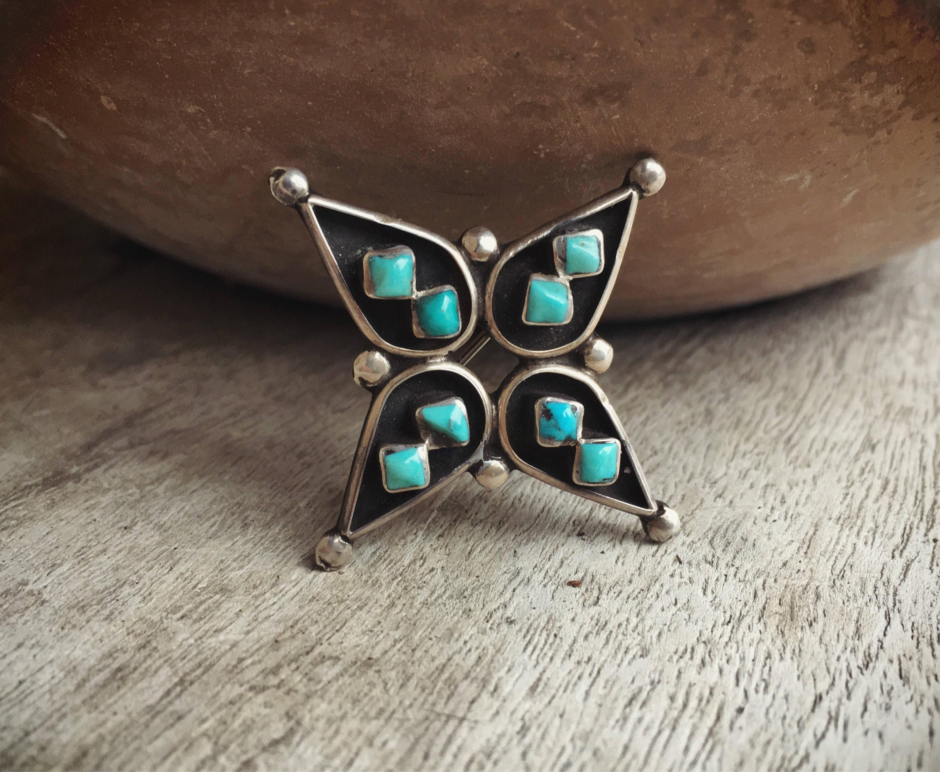 Silver Turquoise Cross Star Brooch, Old Pawn Native American Indian ...