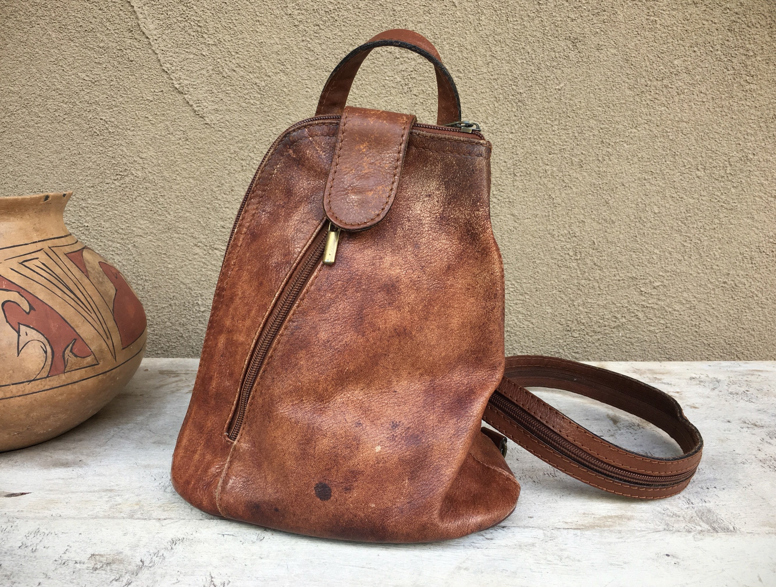 Vintage Small Sling Bag Chestnut Brown Italian Leather Single Strap Vintage Small Sling Bag Chestnut Brown Italian Leather Single Strap