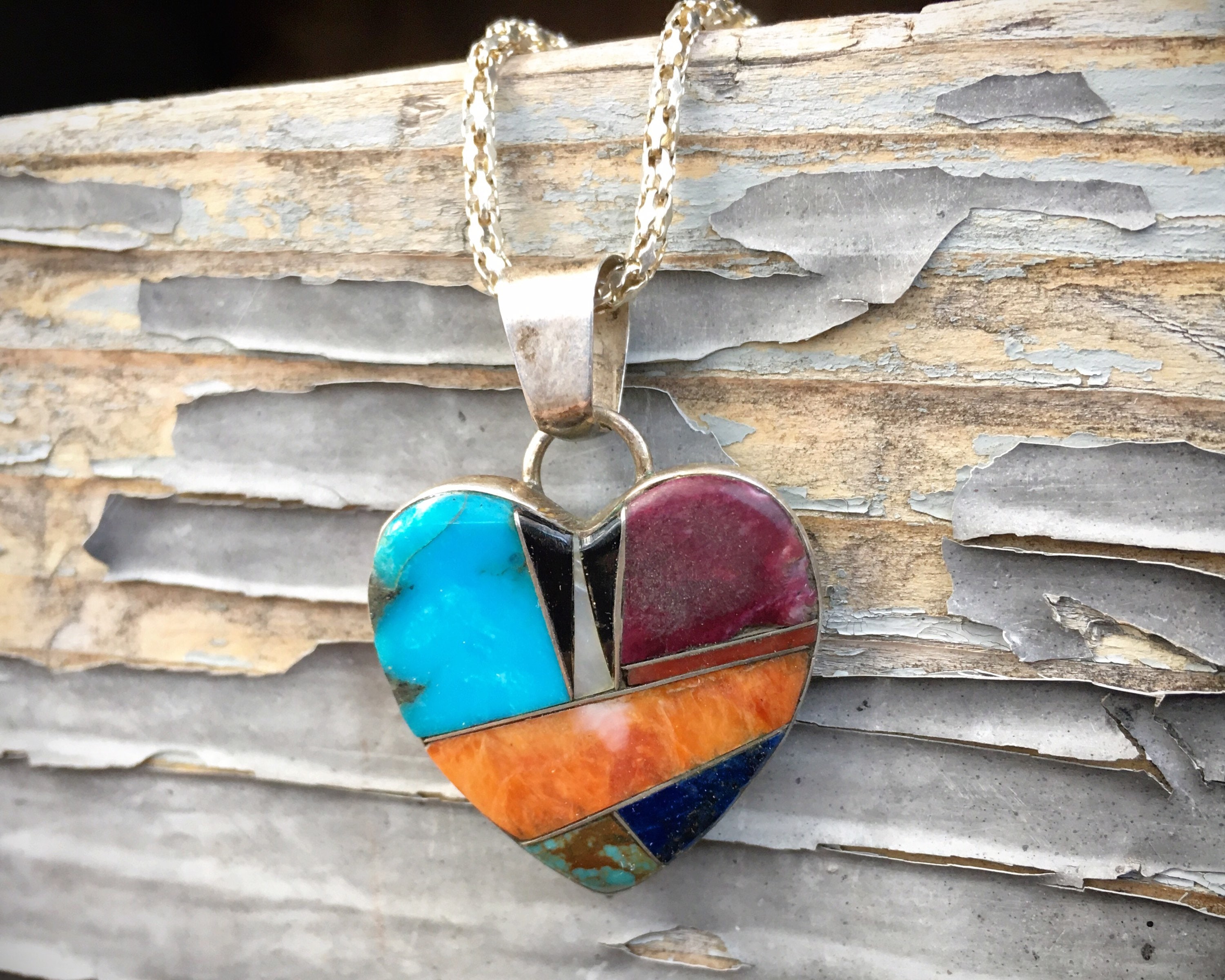 Multi Stone Heart Pendant with Turquoise Sugilite Spiny Oyster, Native ...