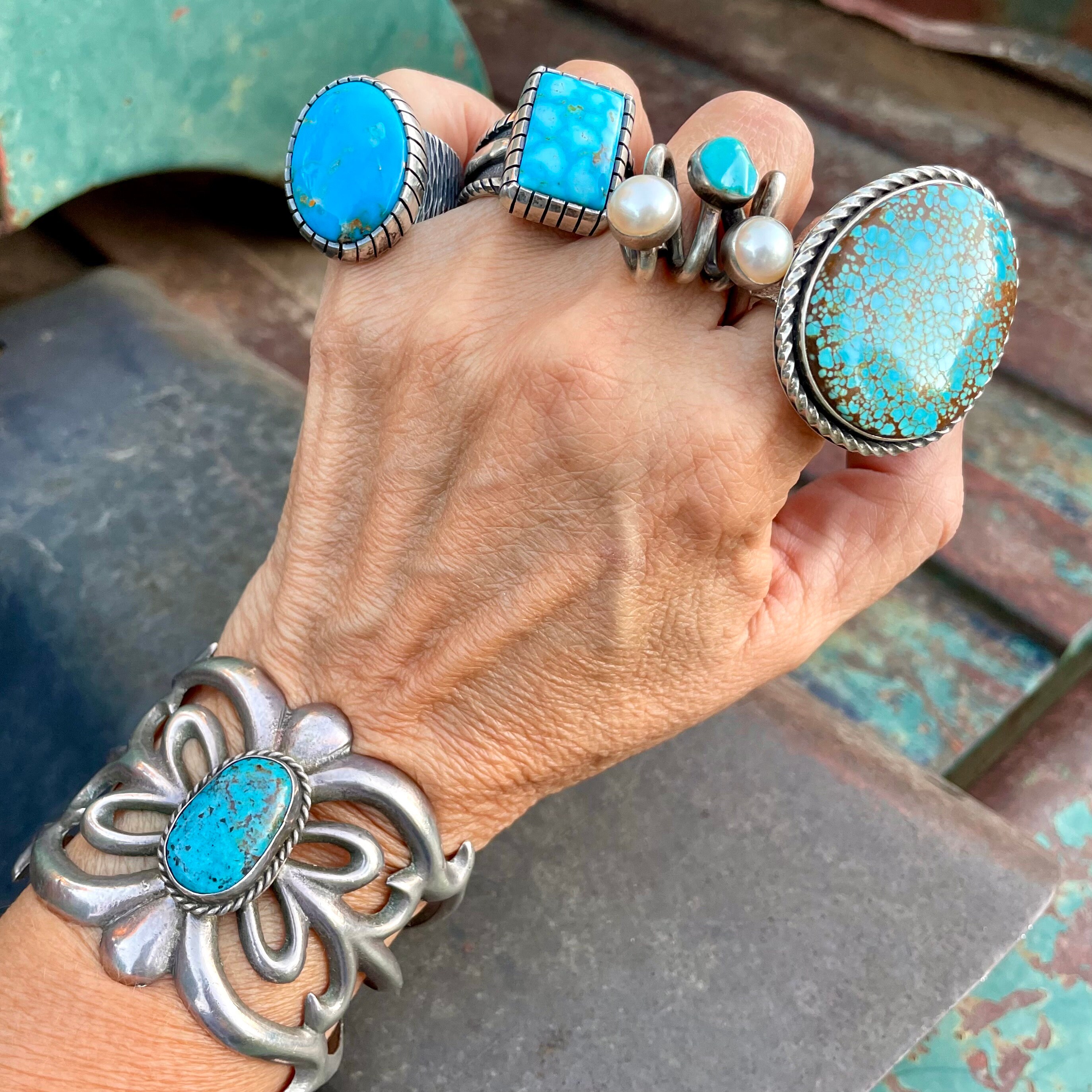 Huge Number 8 Turquoise Ring Approx Size 10.25 by Navajo Huge Number 8 Turquoise Ring Approx Size 10.25 by Navajo
