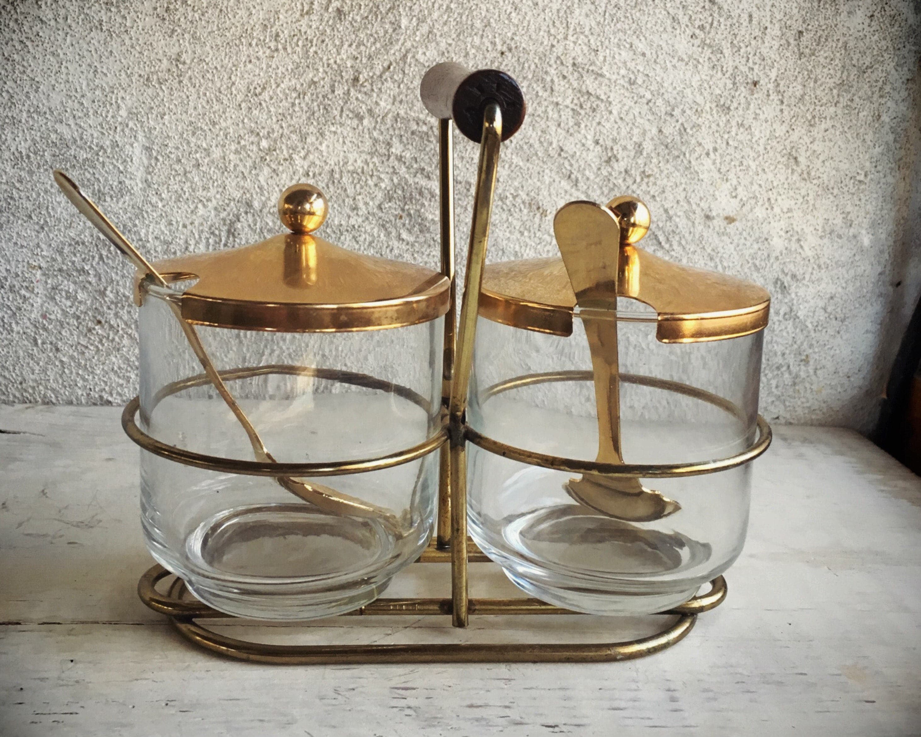 Mid Century Condiment Server with Teak Handle Caddy, Midcentury Decor ...