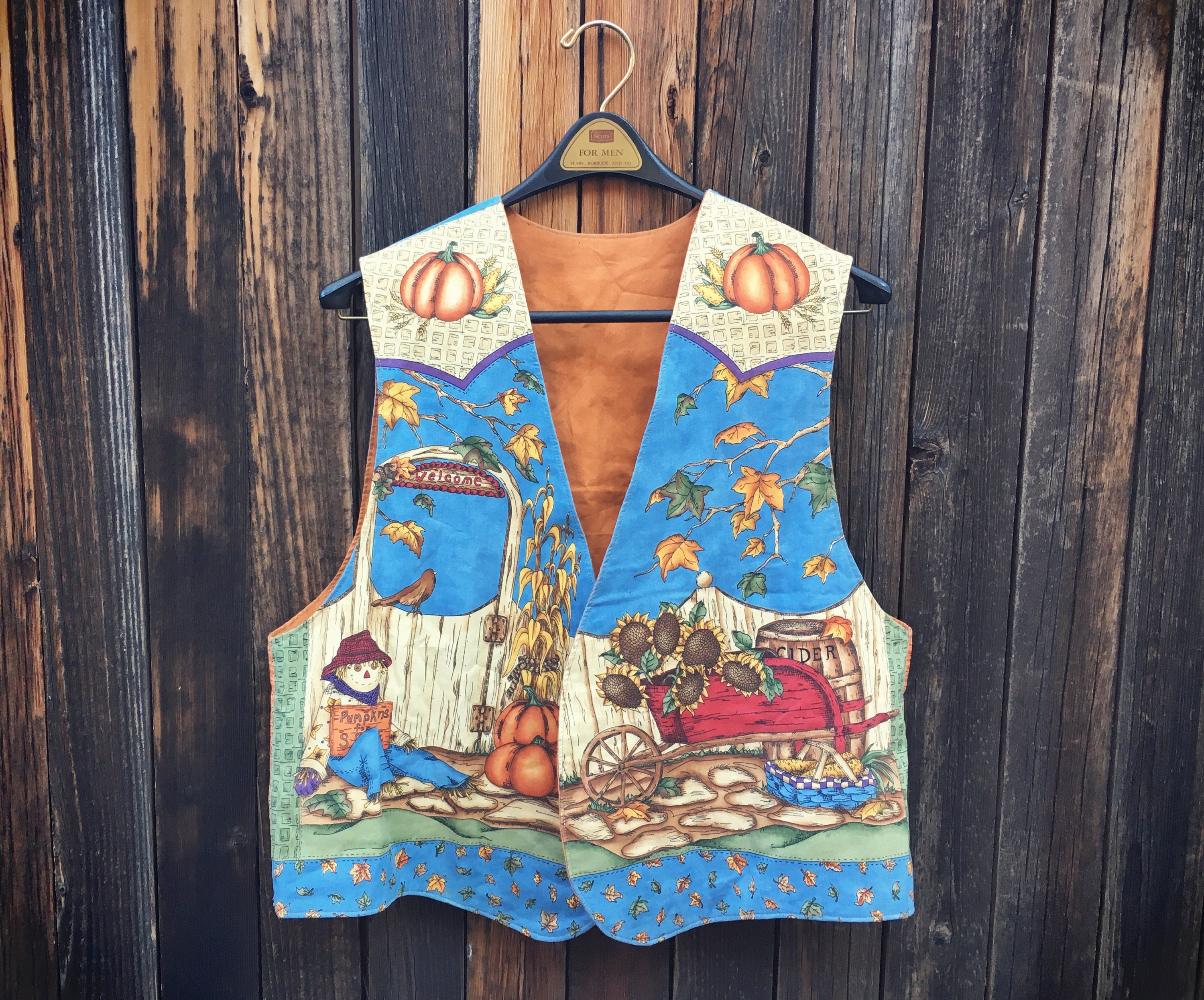 Vintage Fall Harvest vest Adult Size Medium to Large, tacky Halloween ...