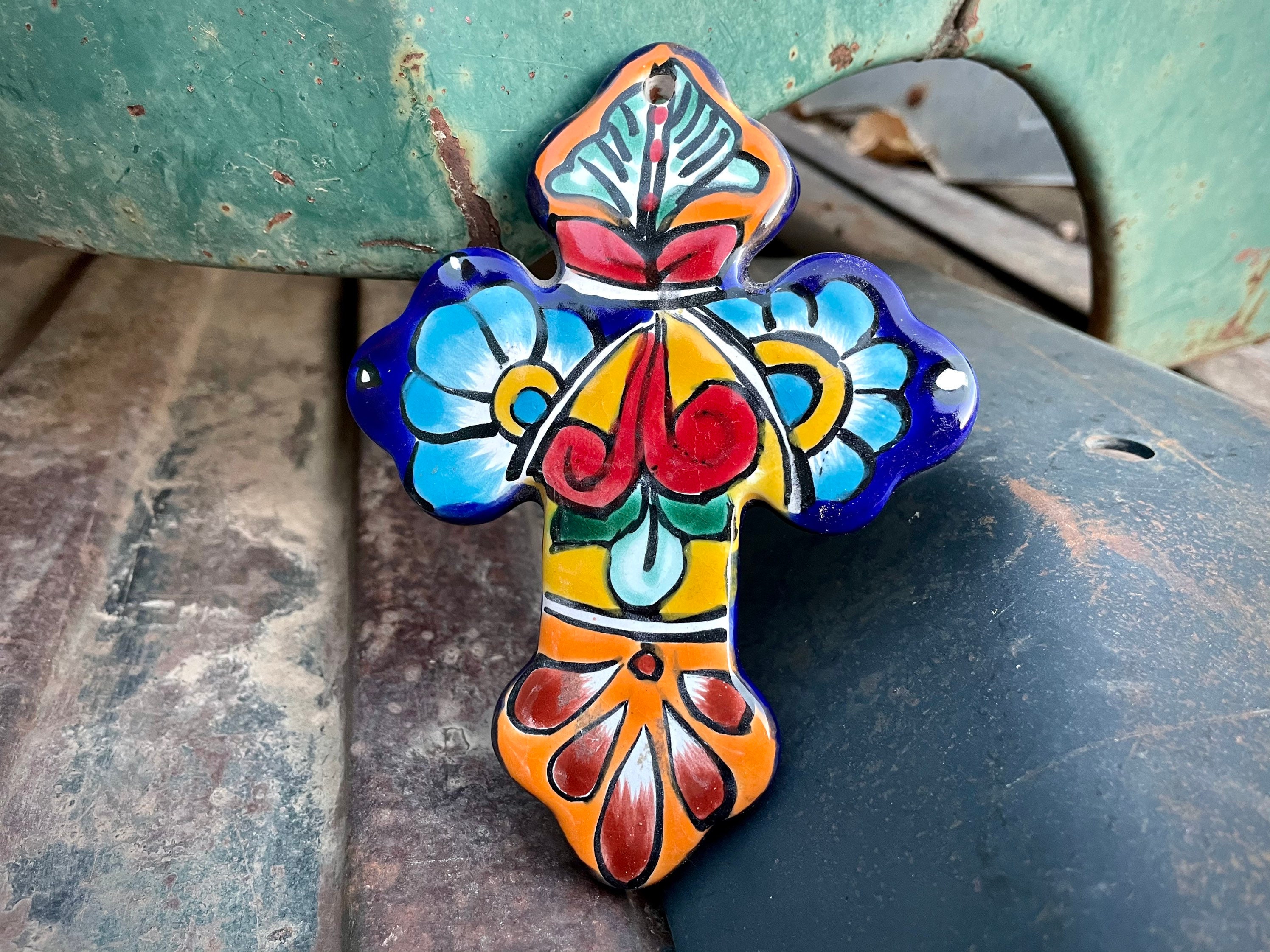 Small Talavera Ceramic Bud Cross Wall Hanging, Mexican Pottery ...