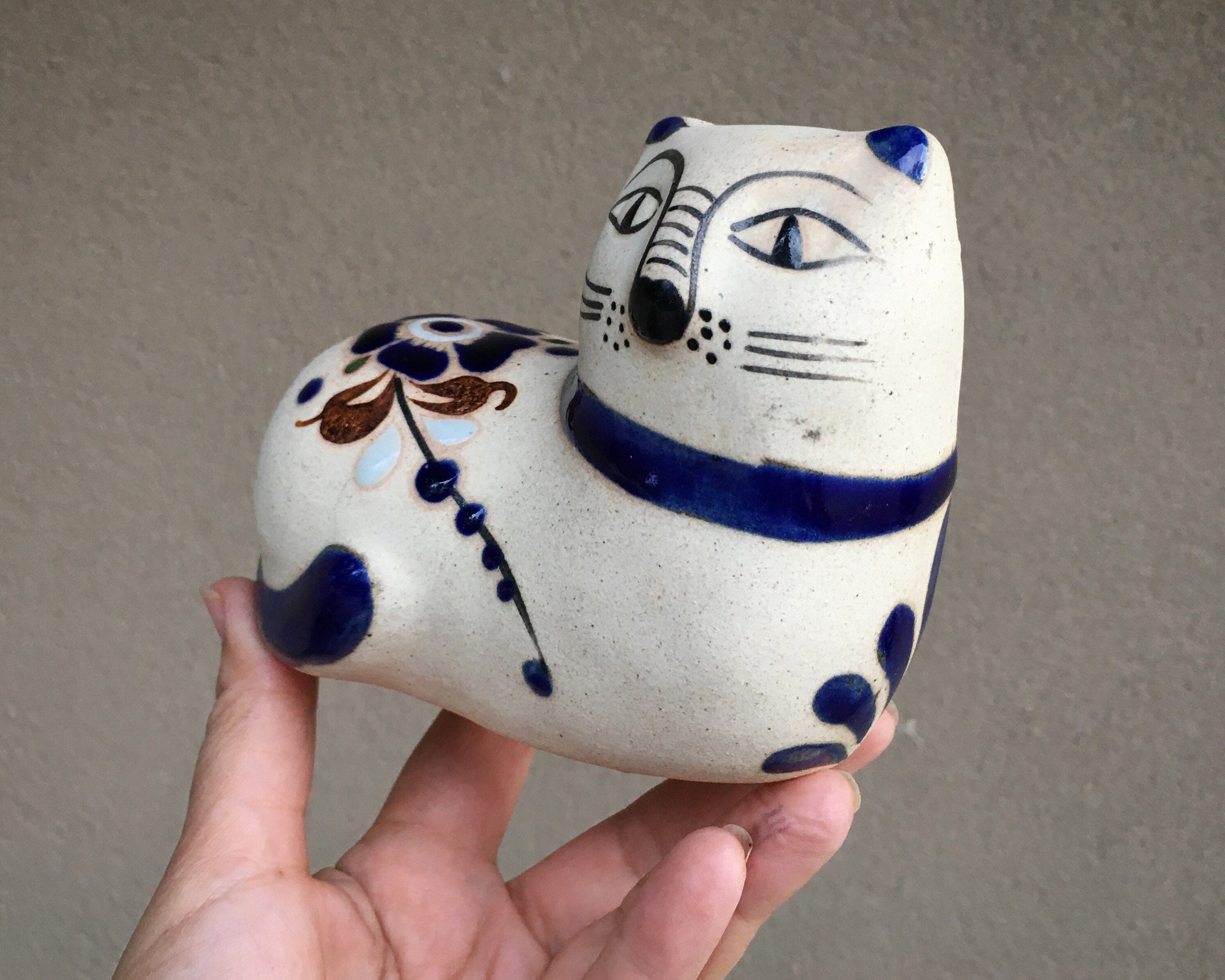 Tonala Pottery Cat Figurine Mexico Folk Art, Rustic Bohemian ...